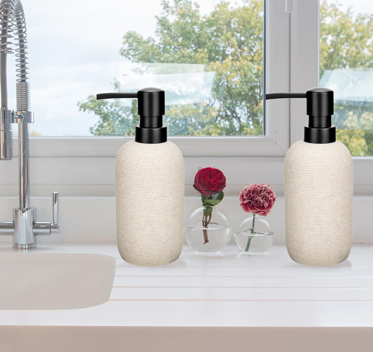 Latitude Run® 2pcs Sandstone Textured Resin Soap Dispenser Set- Sturdy ...
