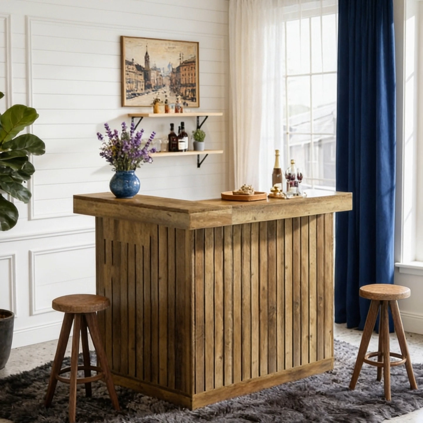 Latitude Run® L-Shaped Bar Unit, 4-Tier Corner Liquor Bar Table with ...