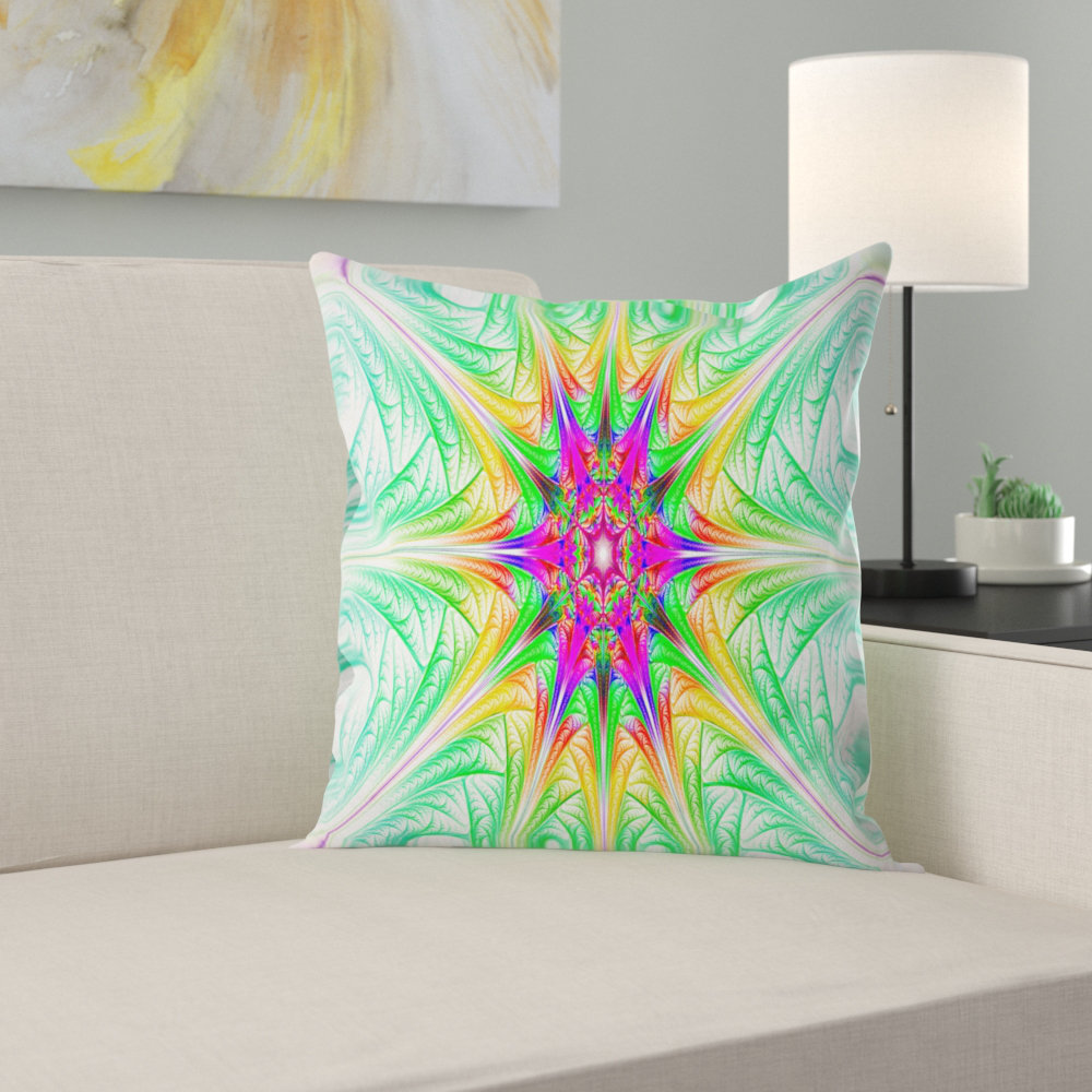 Design Art Green Fractal Stained Glass - Abstract Printed Pillow | Wayfair