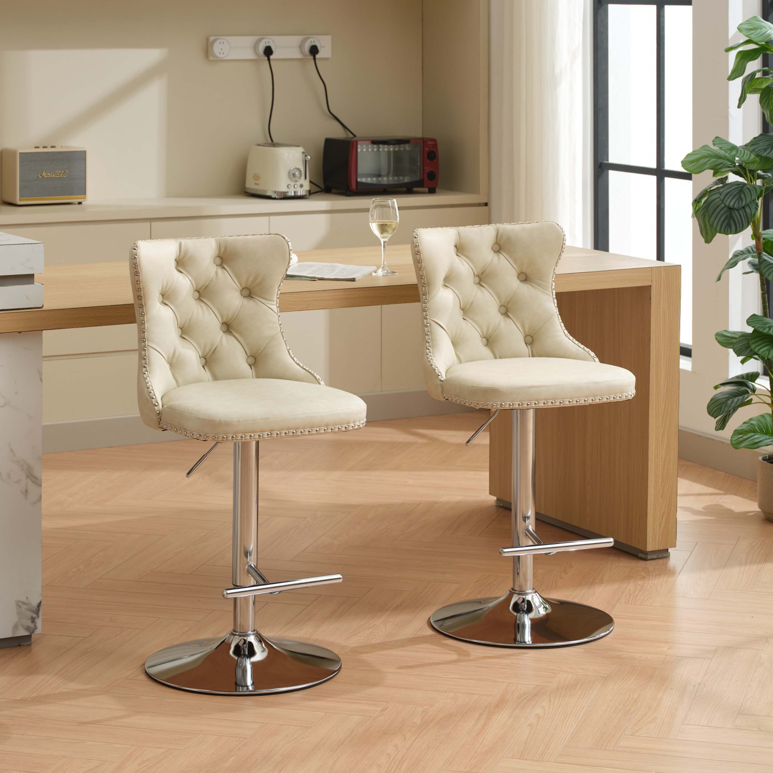 Lark Manor Swivel PU leather Barstools Adjusatble Seat Height from 25-33 Inch, Chrome base Bar ...