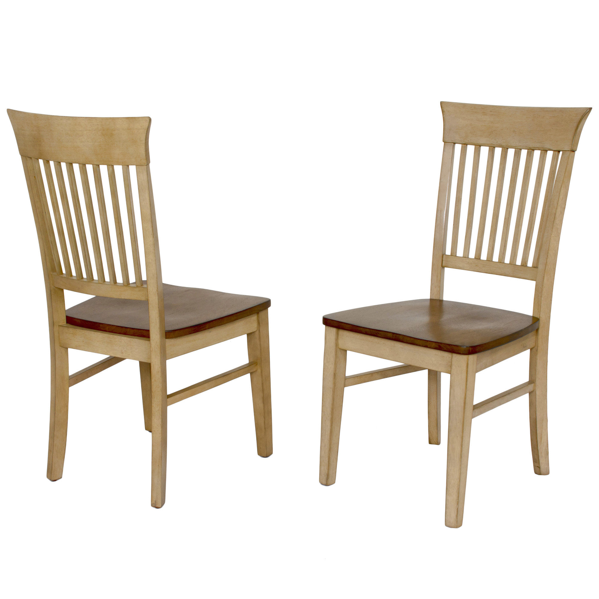 Rosalind Wheeler Clotee Solid Wood Slat Back Side Chair in Beige/Brown ...