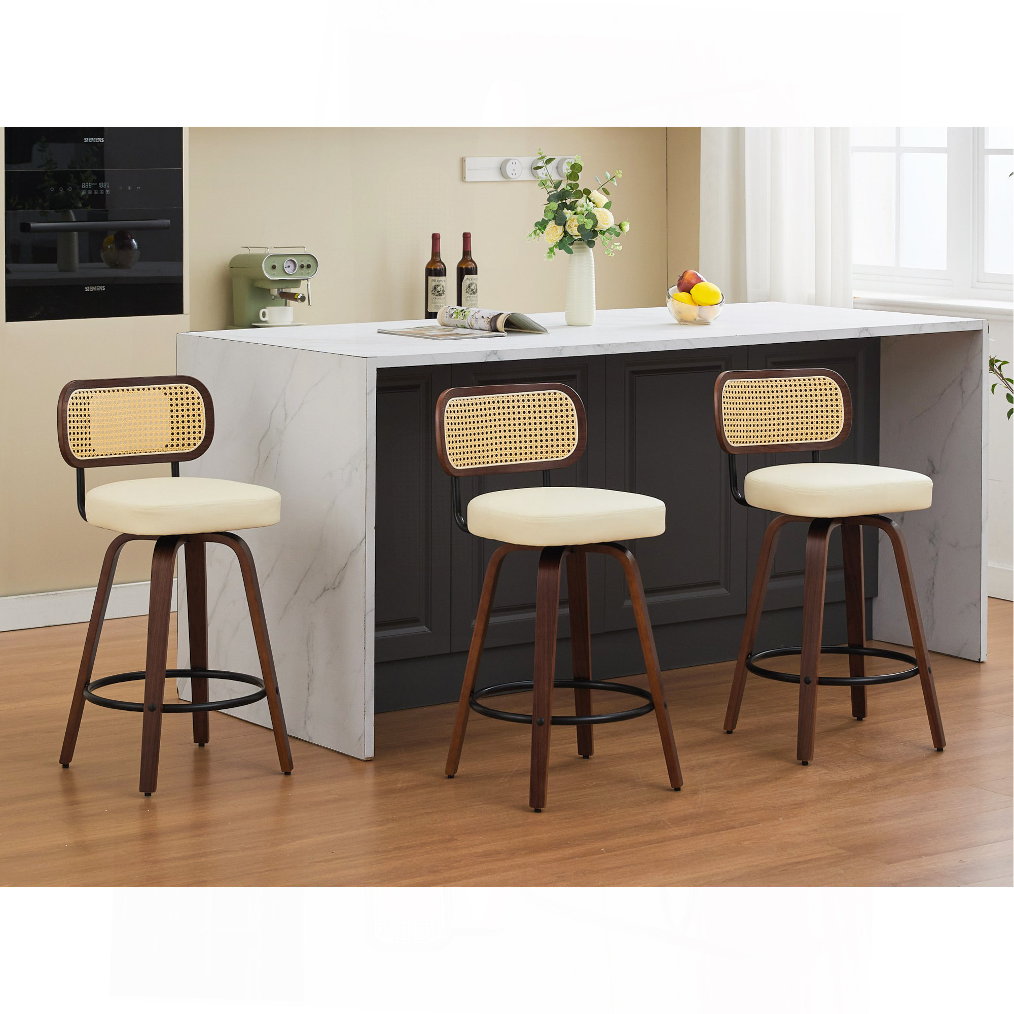 Hokku Designs Set Of 3 Counter Height Bar Stools - 26 Inch Rattan ...