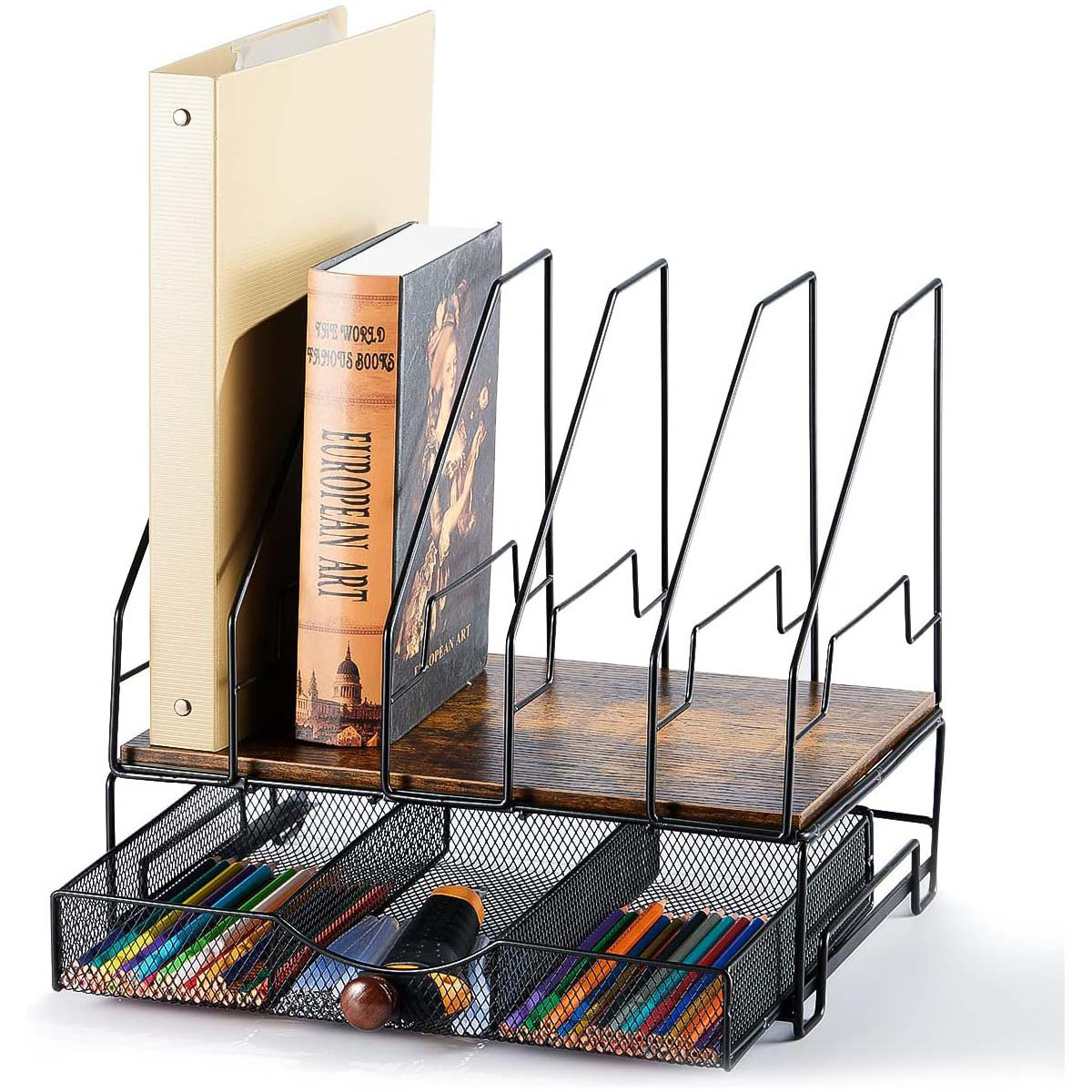 17 Stories Desk Organizer with Drawer and 5 Upright File Sorters | Wayfair