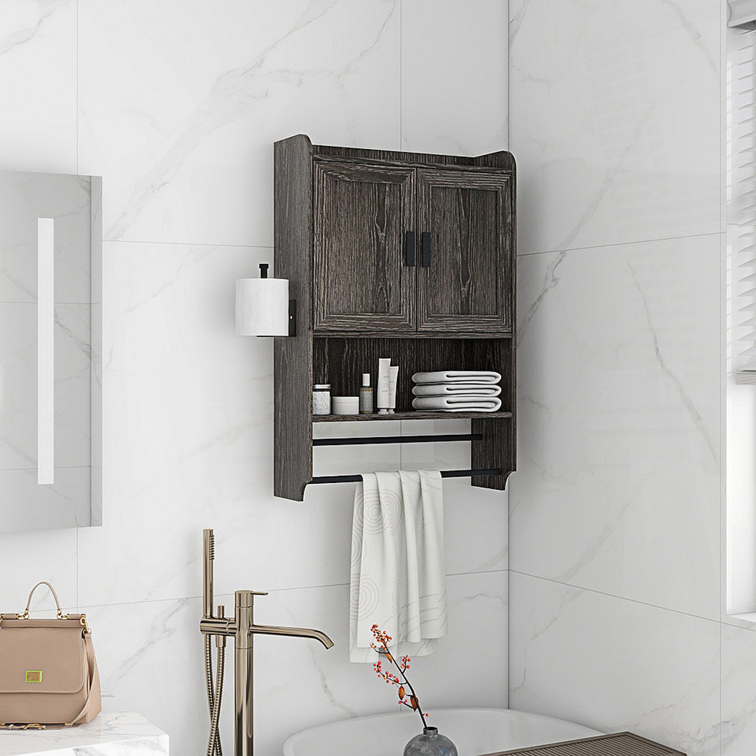 Ebern Designs Bathroom Wall Cabinet With Doors, Over The Toilet Storage ...