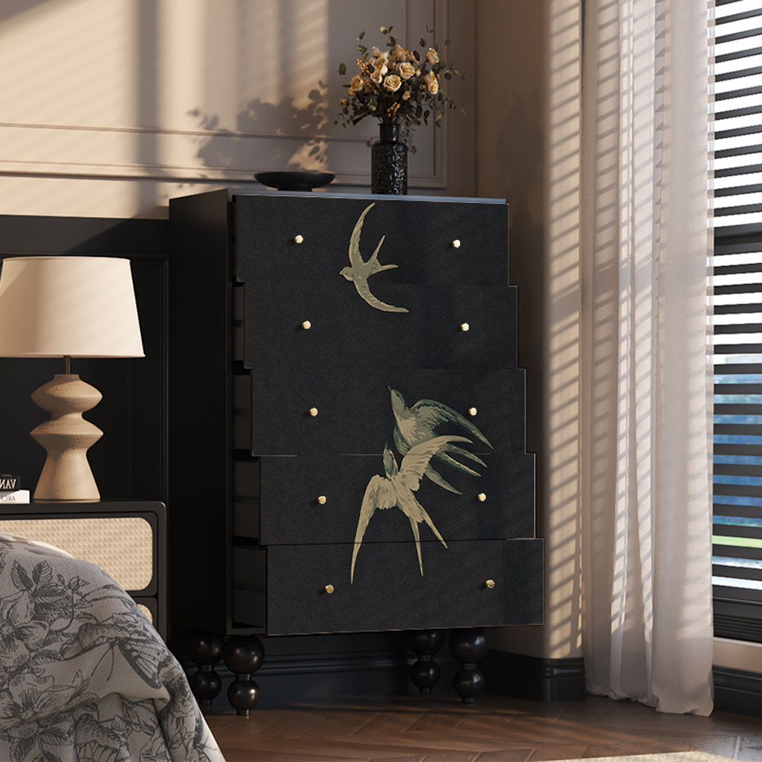 DURBIL Walnut Frame Storage Cabinet with Five Drawers | Wayfair