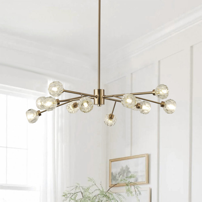 Mercer41 Ezmay 12-Lights BUlbs Sputnik Chandeliers Mid Century Gold ...