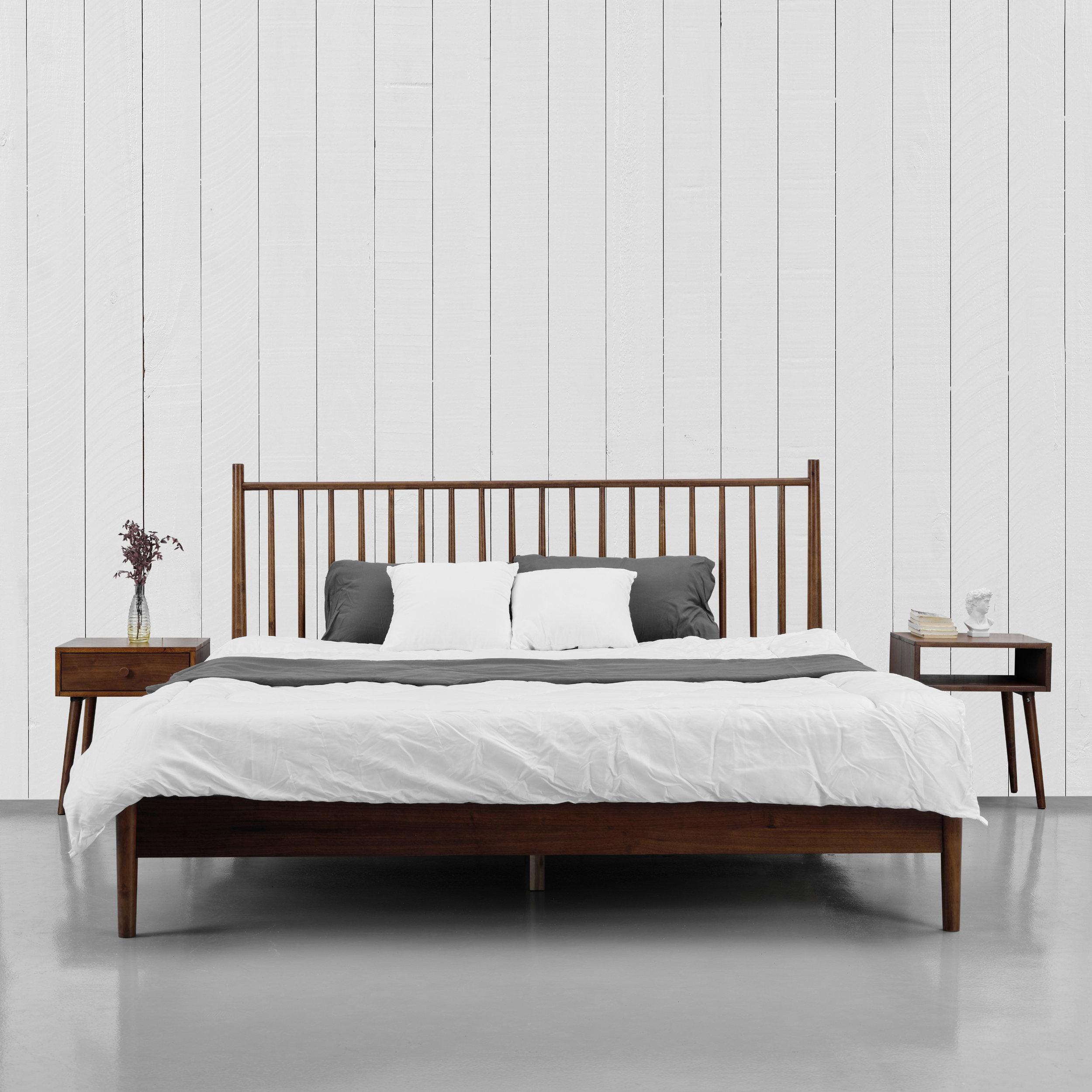 NTC Inno Solid Wood Bed Frame with Spindle Headboard and Silent Slats ...