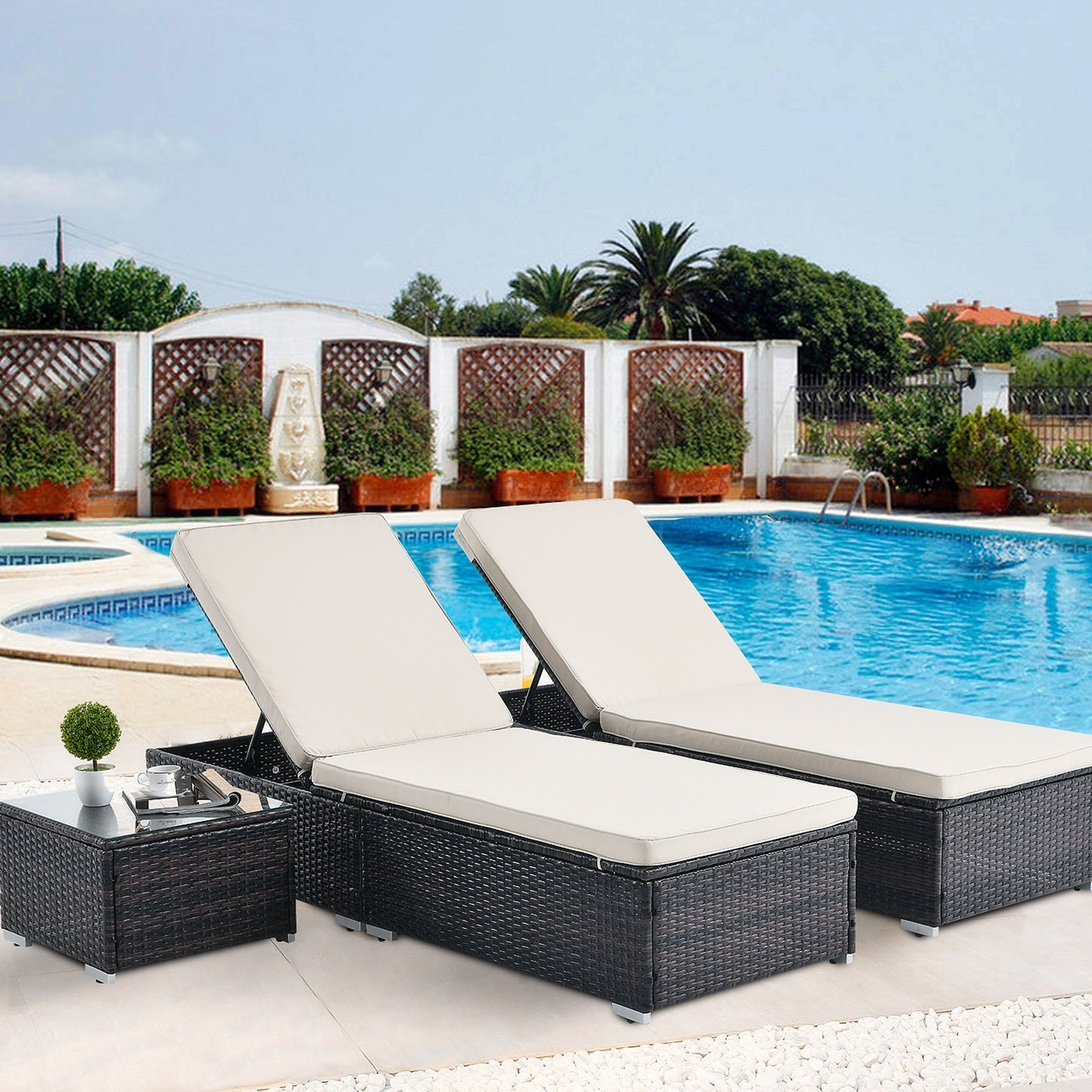 Latitude Run® Trakia Outdoor PE Rattan+Iron+Waterproof Fabric Chaise ...