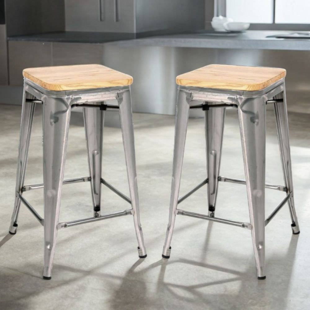 Williston Forge Jency Industrial Style Metal Stool With Wood Seat ...
