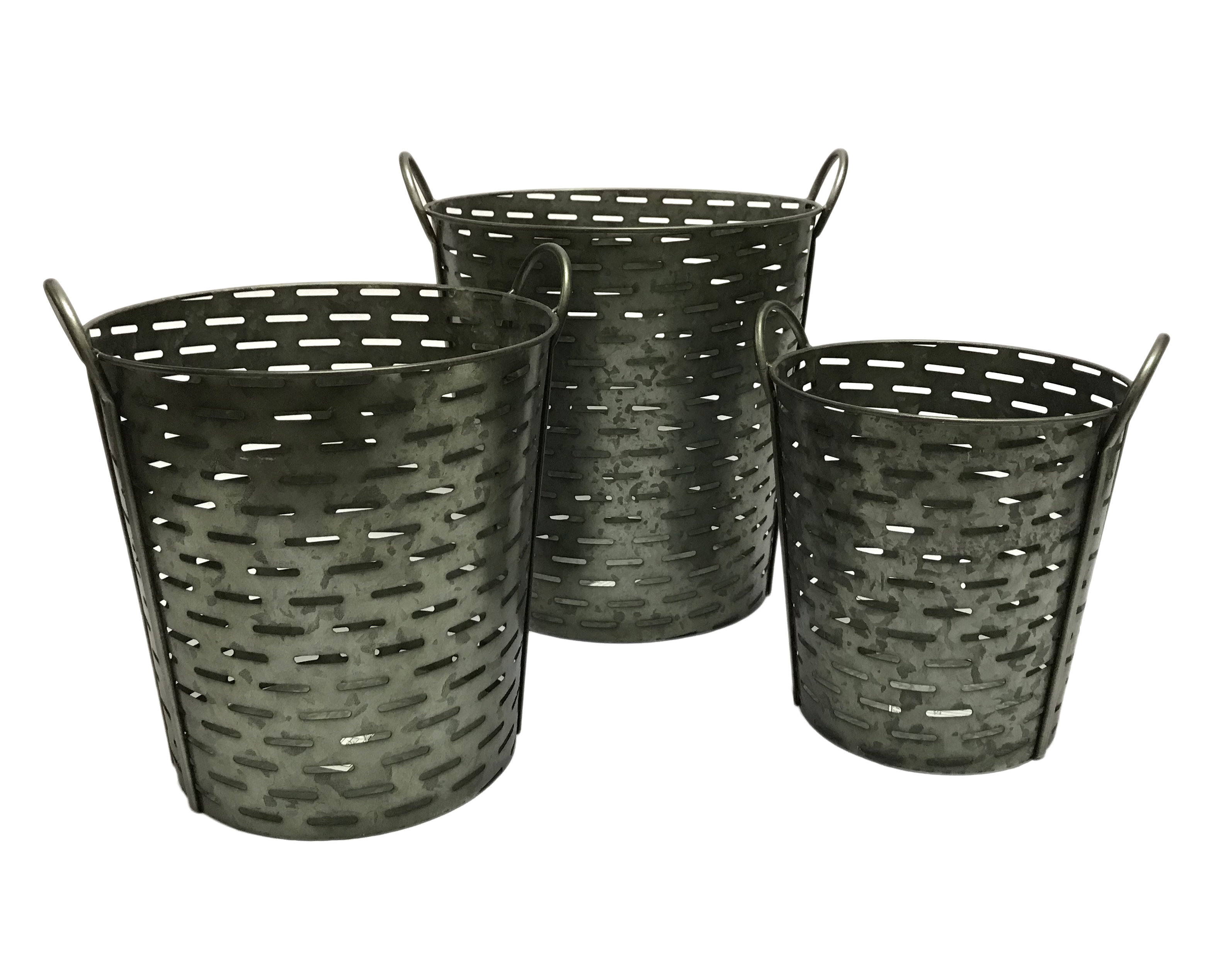 Gracie Oaks Conical Olive 3 Piece Metal/Wire Buckets | Wayfair