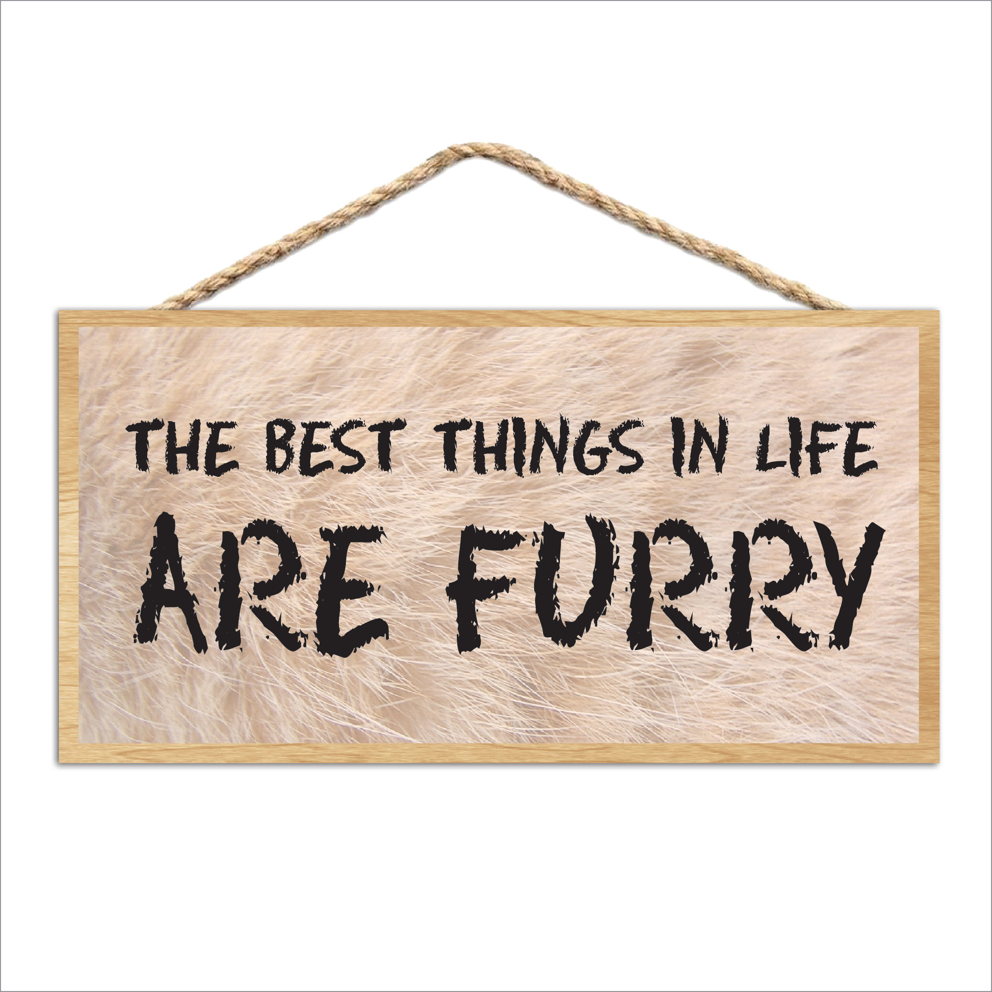 Imagine This Company The Best Things in Life Are Furry Wood Sign | Wayfair