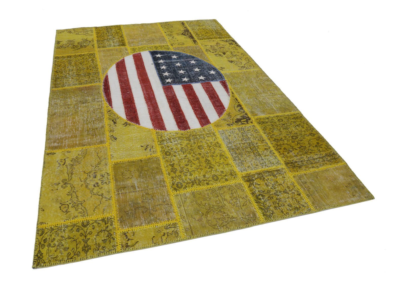 Lofy Flag Patchwork Yellow Flag Wool Handmade Area Rug | Wayfair