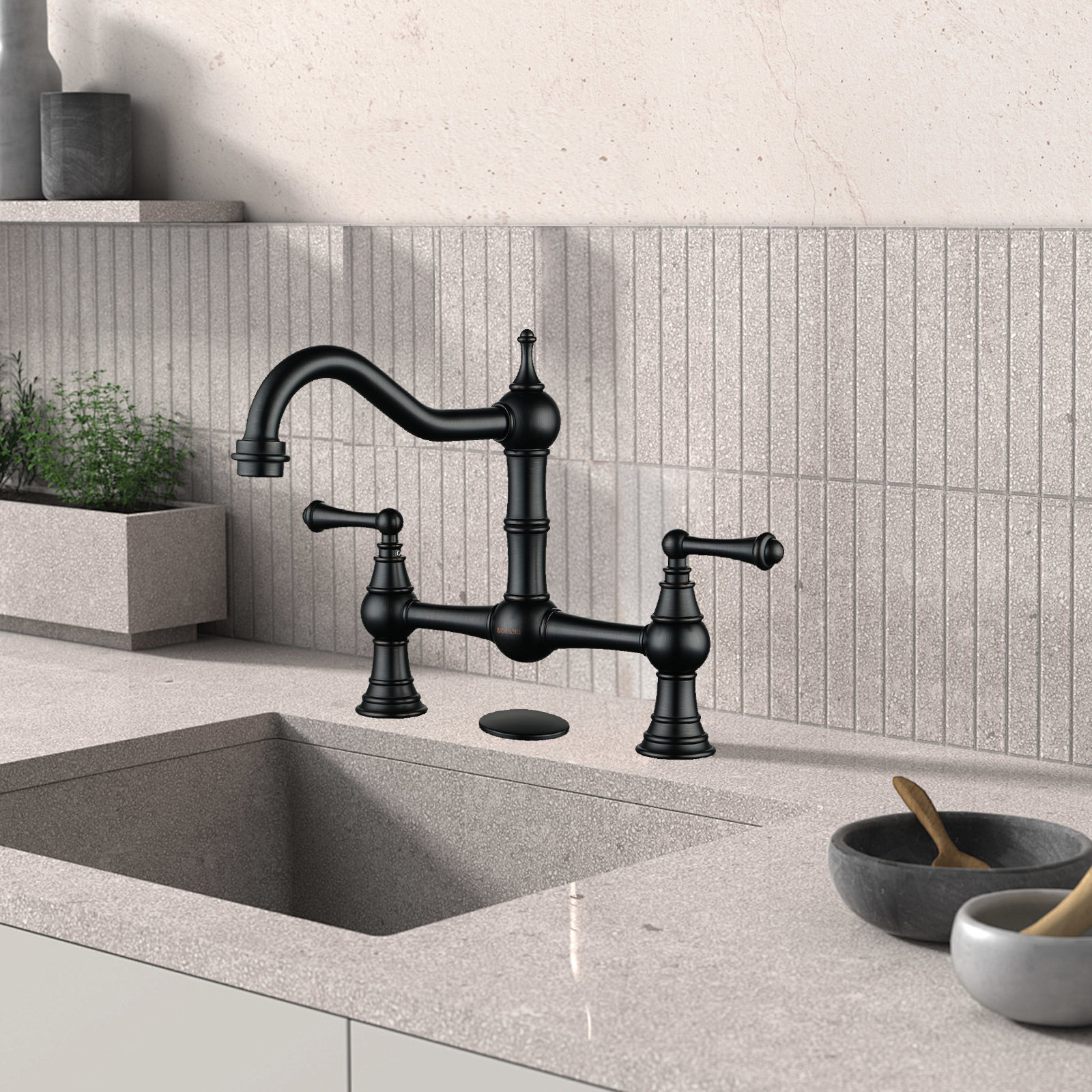XINGRUISI Bridge-Style Kitchen Faucet, 2 Or 3 Hole Bridge Faucet, 2 ...