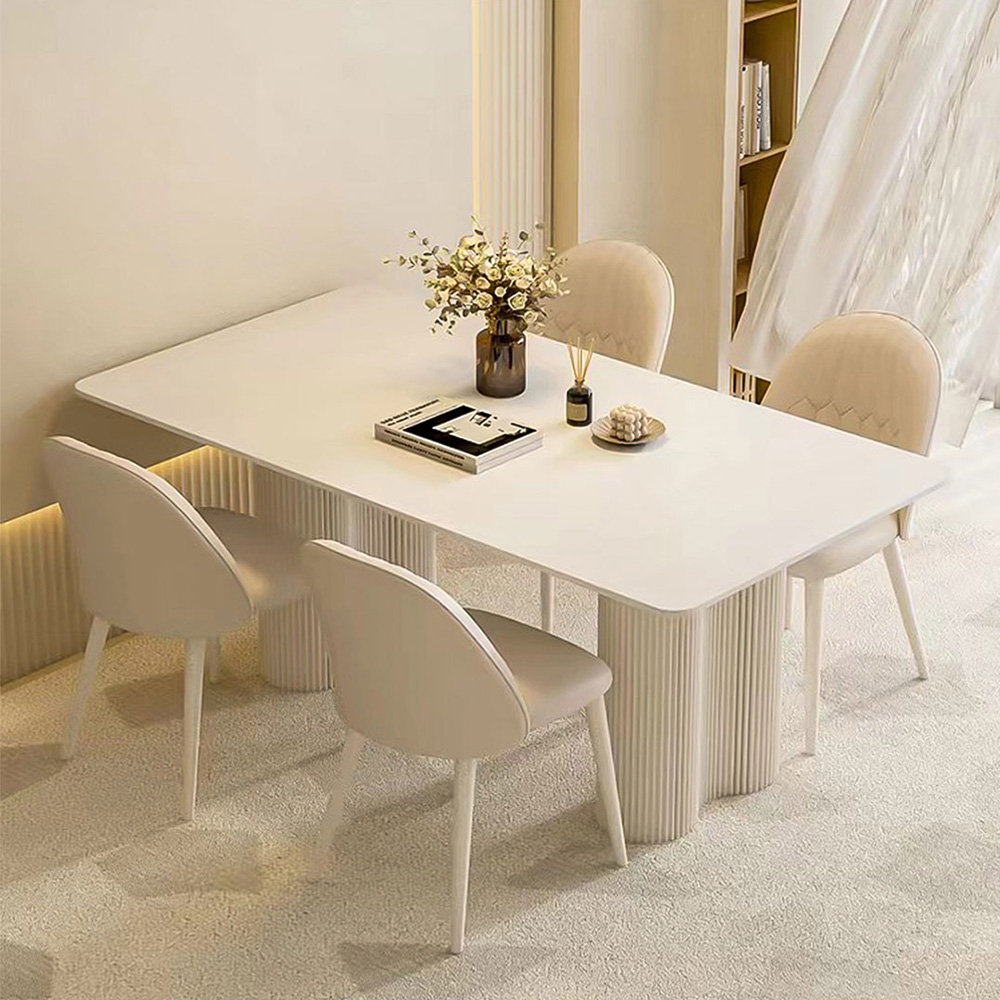 Open Edge Sports 4- Person White RectangularSlate+Iron Dining Table Set ...