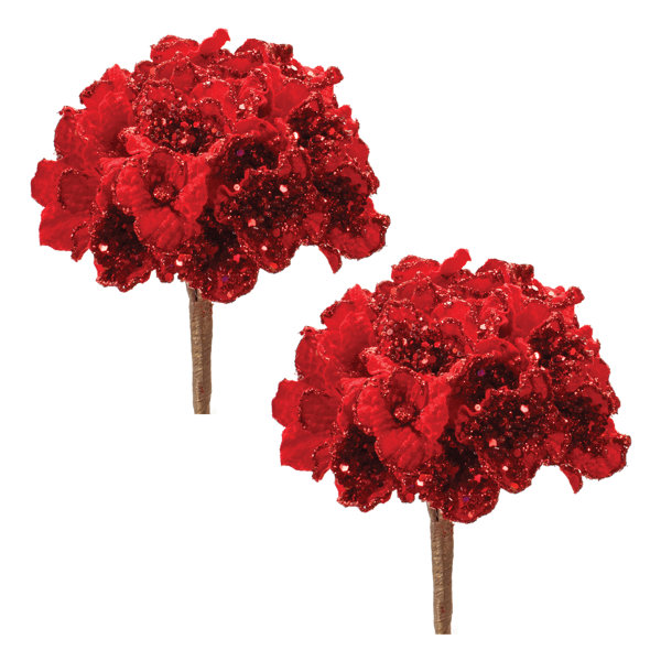 The Holiday Aisle® Beaded Hydrangea Flower Stem (Set of 2) | Wayfair
