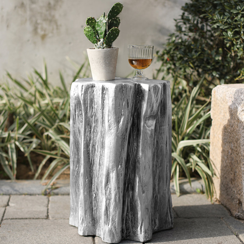 DOWLVN Tree Stump Trunk Side End Table, Faux Wood Patio Table, Garden ...