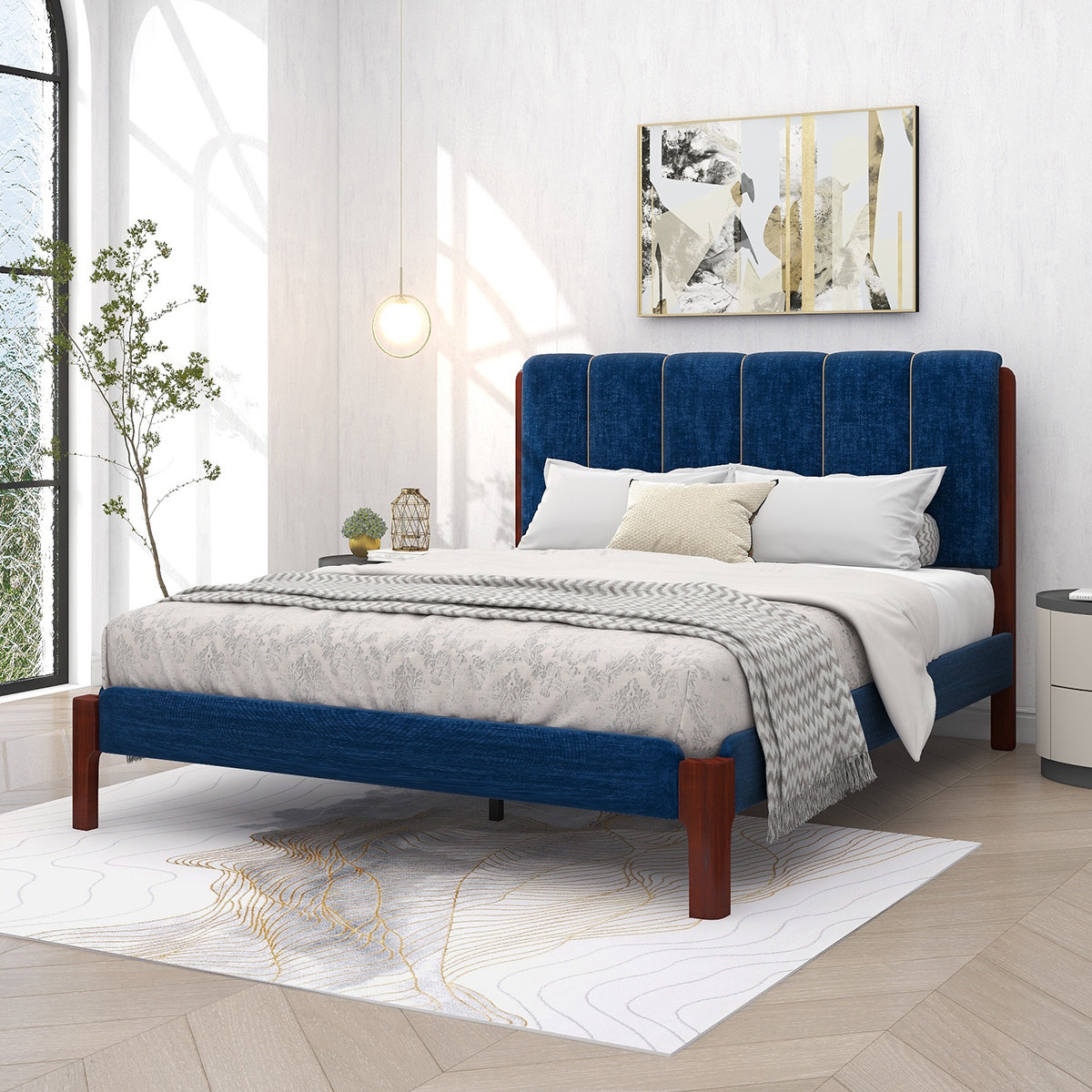 Latitude Run® Twin Solid Wood Upholstered Low Profile Platform Bed ...