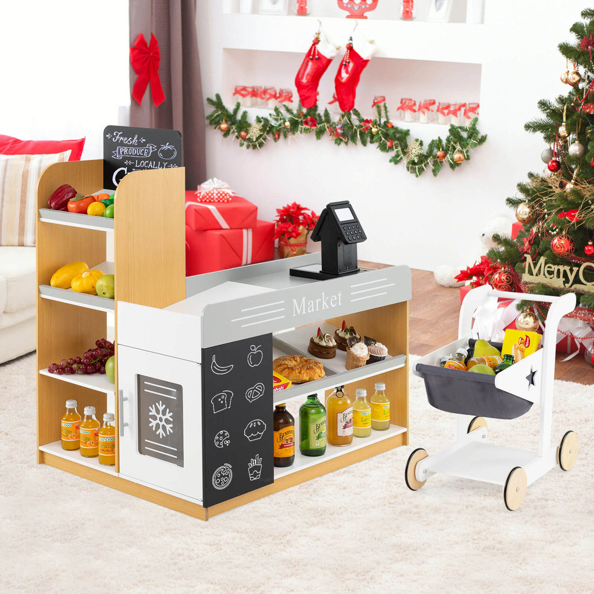 Topbuy Kids Grocery Store With Shopping Cart Cash Register Scanner ...