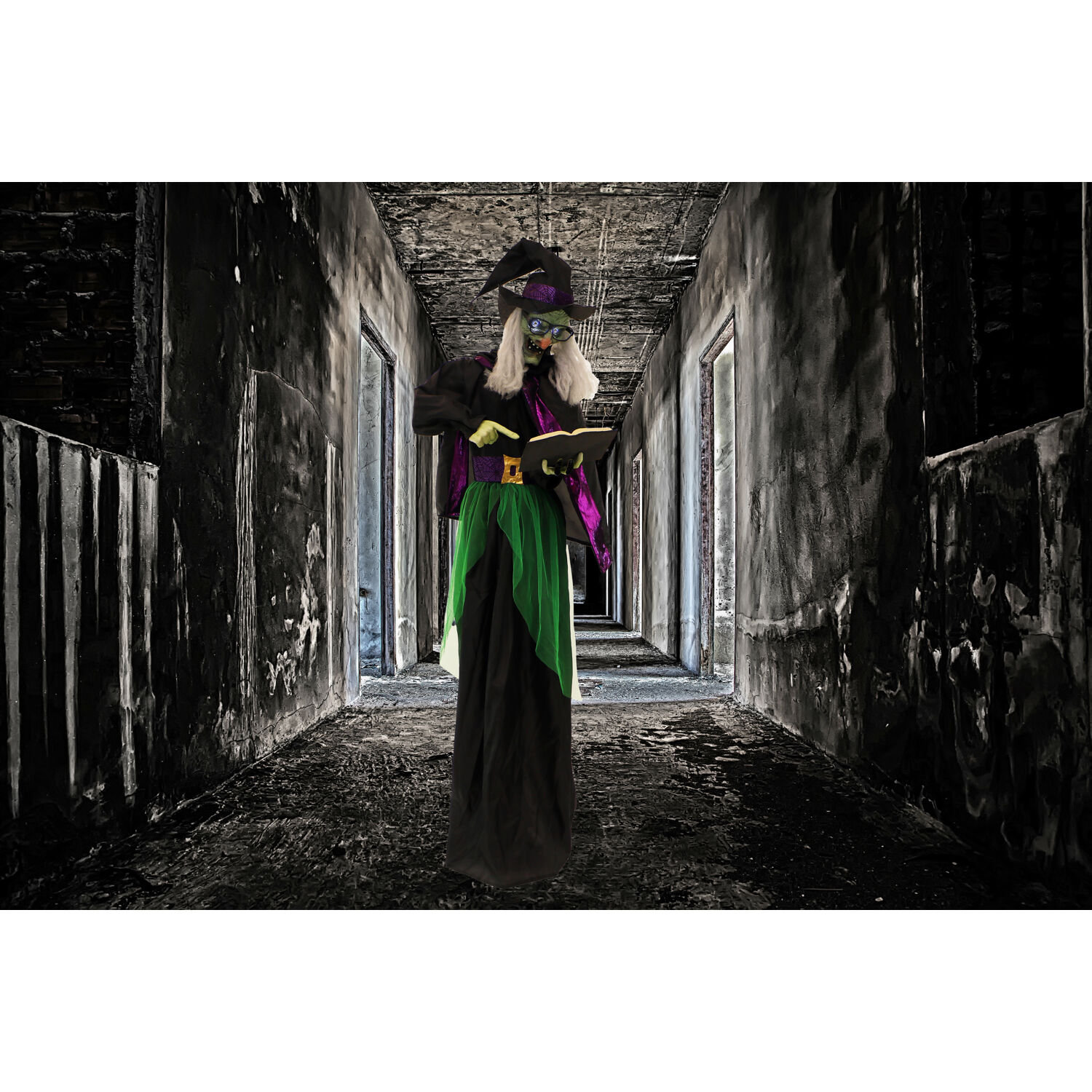 Haunted Hill Farm Life-Size Talking Witch Holding Spell Book, Halloween ...