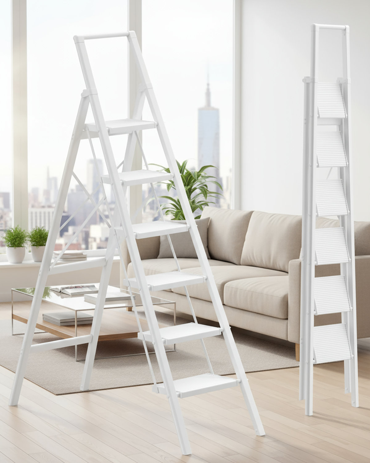 WFX Utility™ Black 6-Step Folding Ladder Stool With Non-Slip Footrest ...