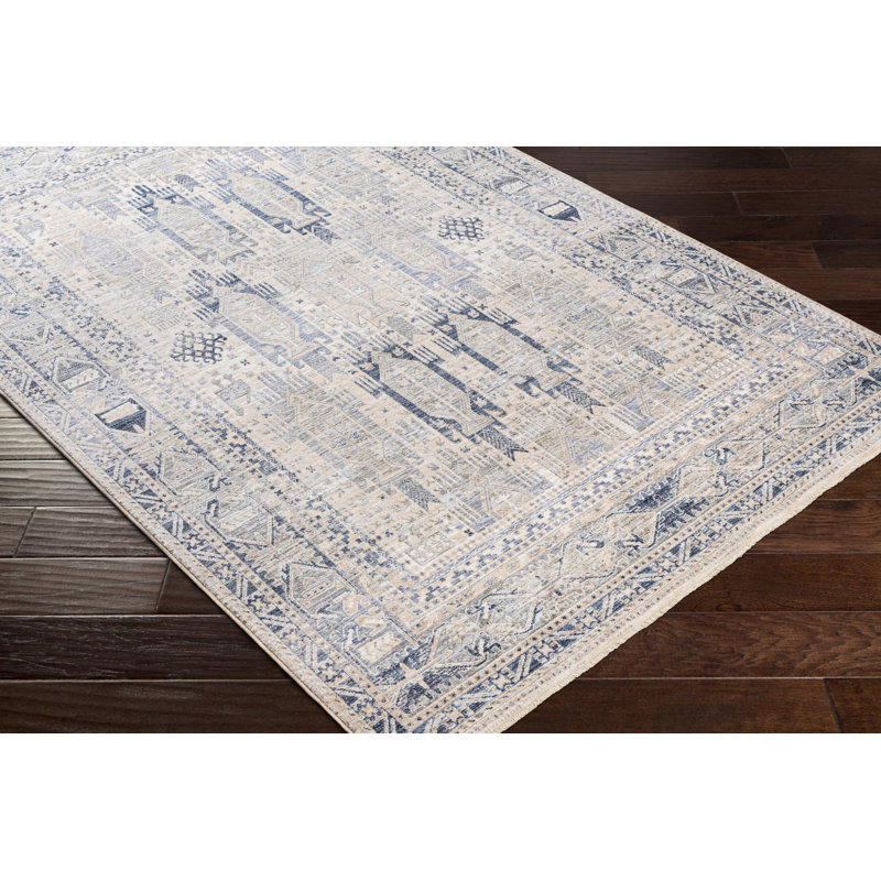 Joss & Main Jerrika Performance Blue/Gray/Cream Rug & Reviews | Wayfair