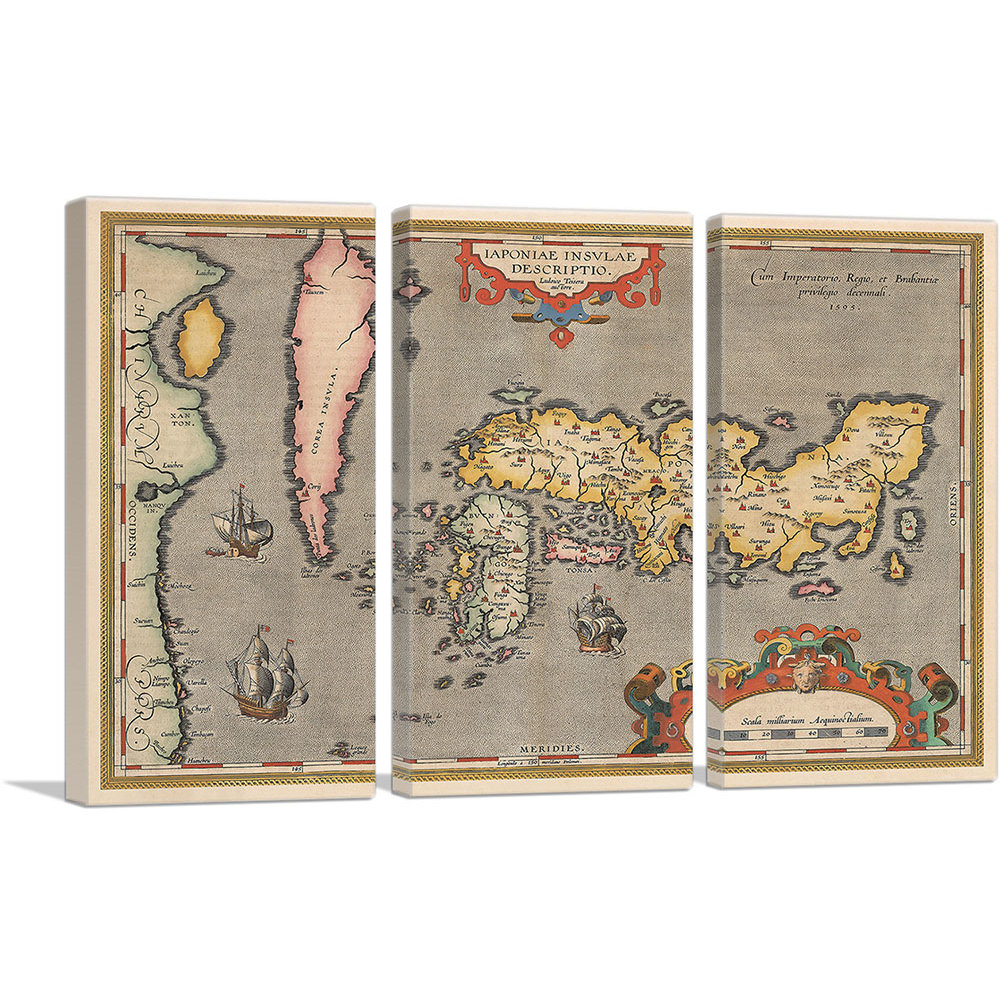 ARTCANVAS Map of Japan and Korea 1592 (2) by Abraham Ortelius - 3 Piece ...