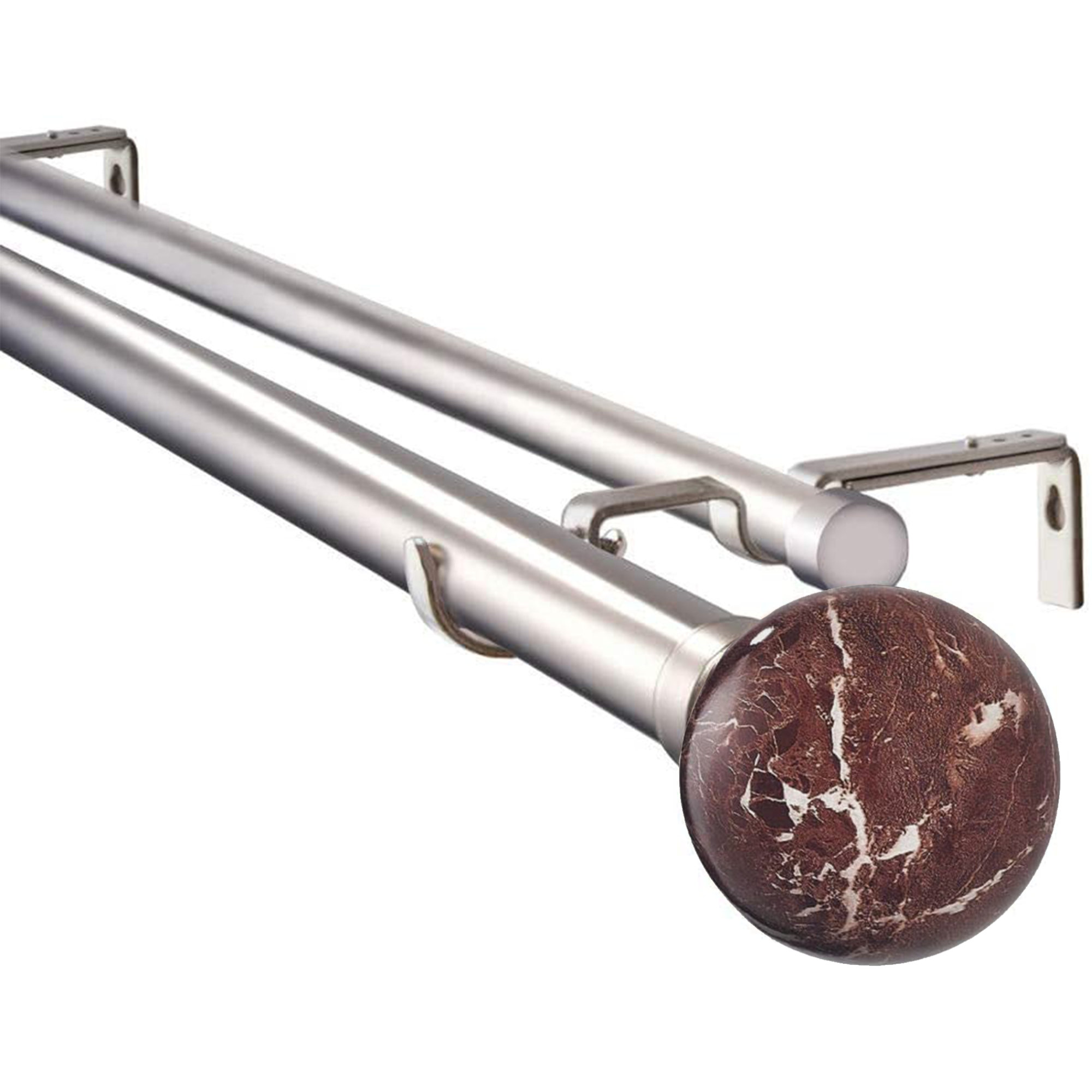 Linen Avenue Brown Marble Double Window Curtain Rod Set, Brushed Nickel ...