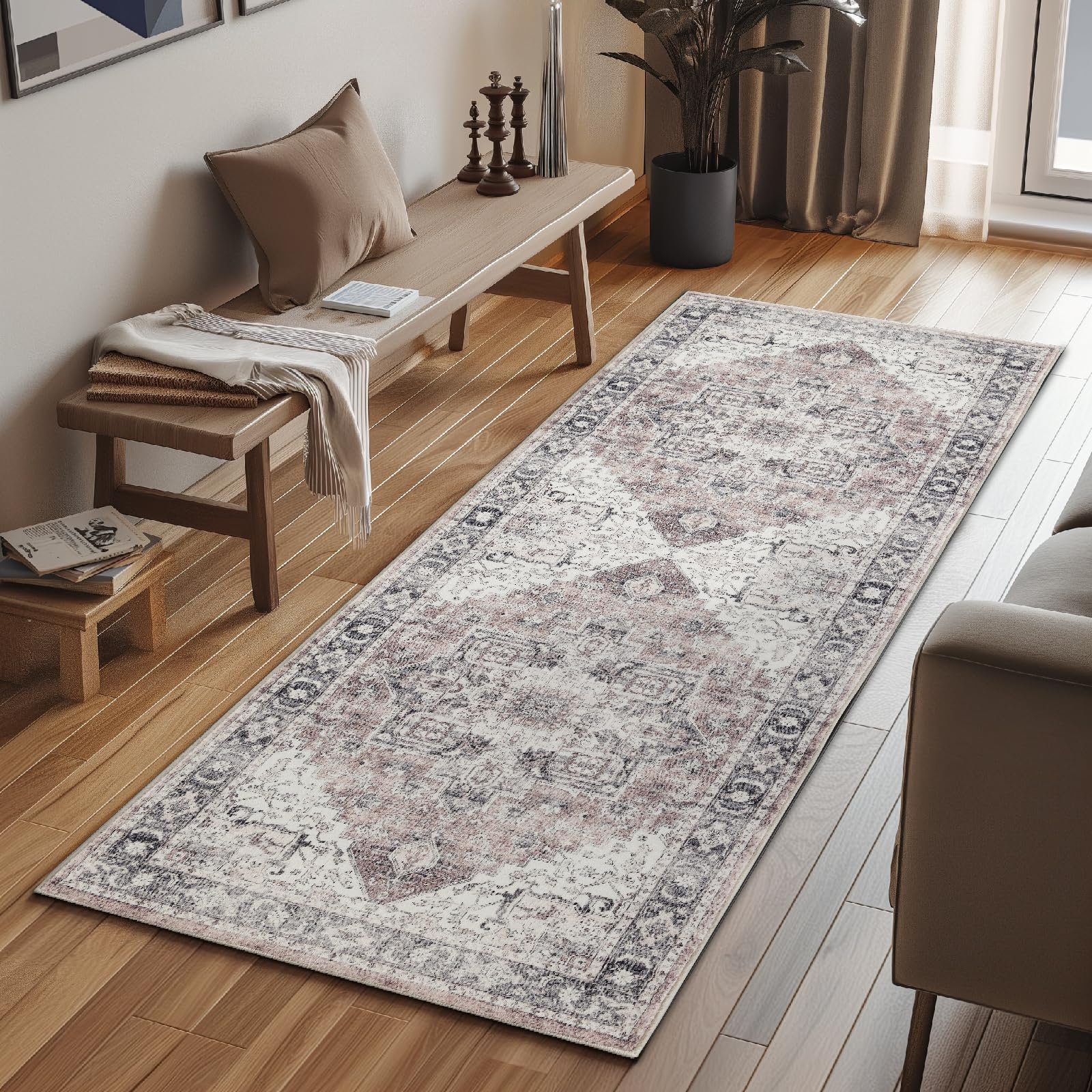 Bungalow Rose Vintage Grey Washable Runner Rug | Wayfair