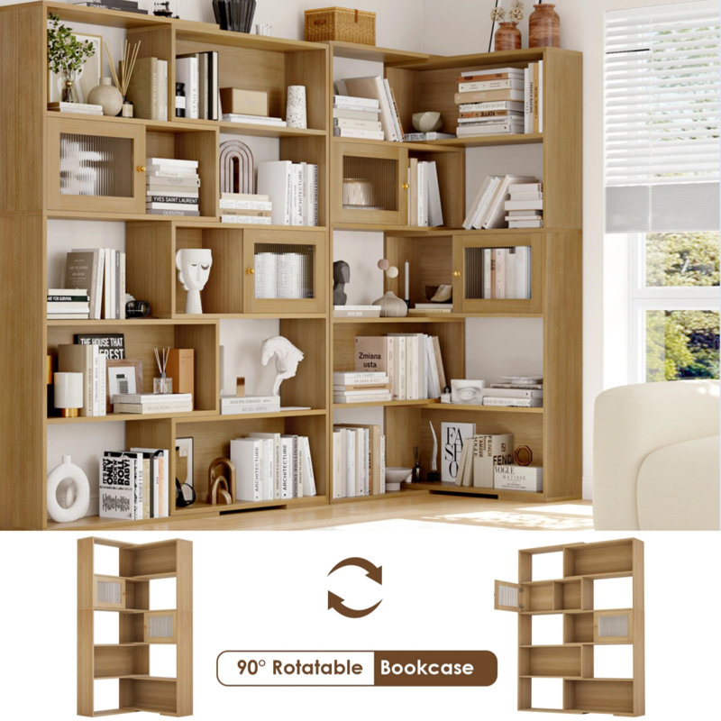 Latitude Run® 74" H 2-In-1 Bookcase, L-Shaped, 5-Tier Corner Bookshelf ...