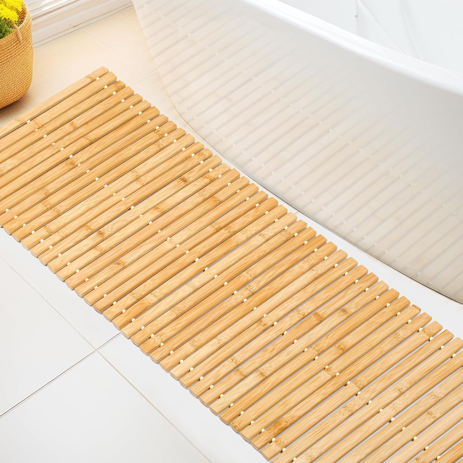 Bayou Breeze Bamboo Bath Mat Large Long Wood Bath Mat Natural | Wayfair