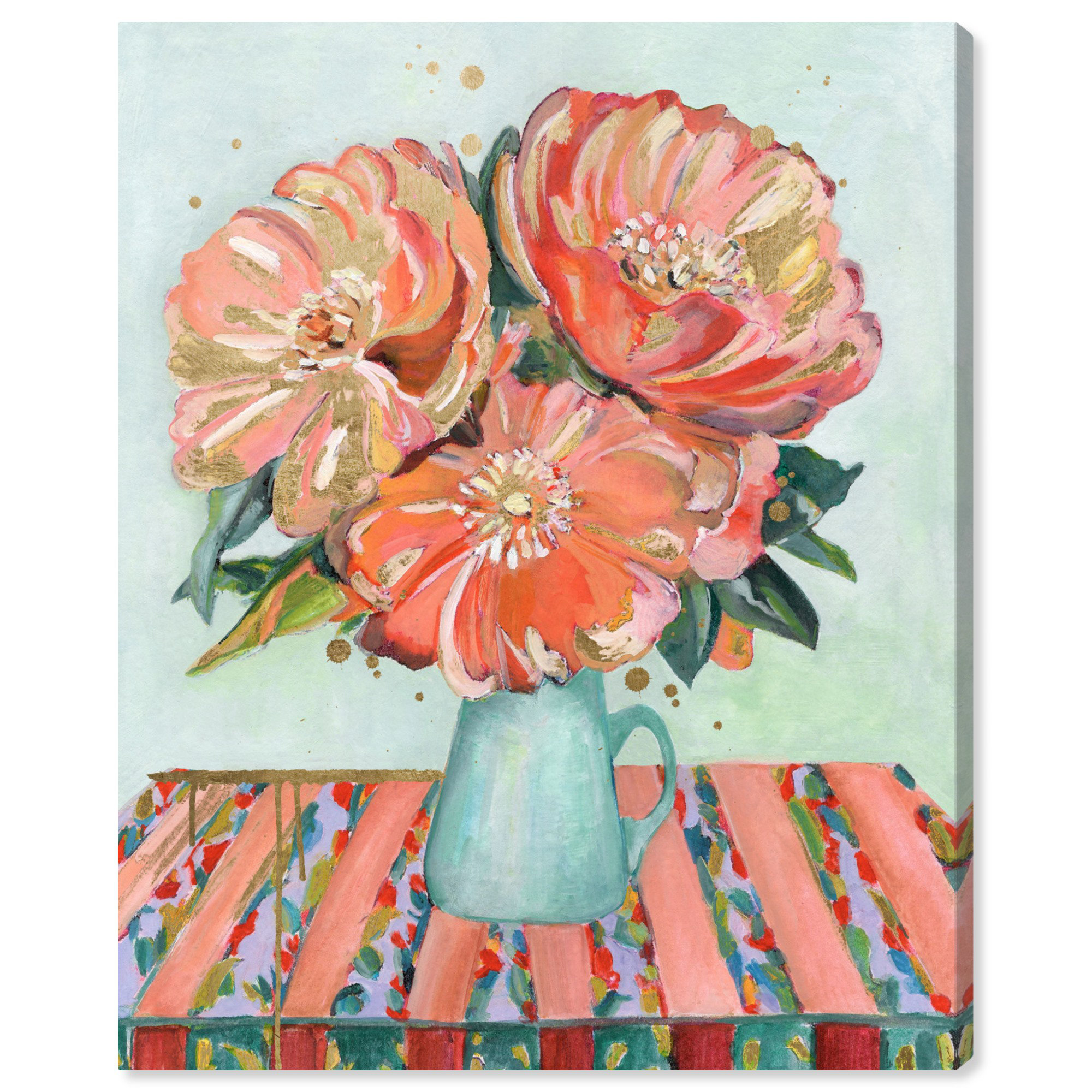 Everly Quinn Peach Floral Canvas Summer Themed Retro Prints by Everly ...