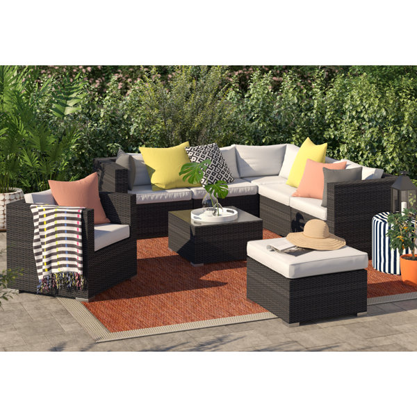 Garten Living 7-Sitzer Lounge-Set London aus Rattan mit Polster ...