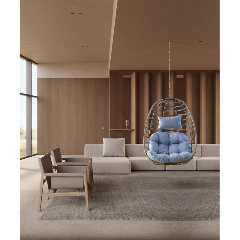 Dakota Fields Baja Wicker Swing Chair With Waterproof And Uv Resistant ...