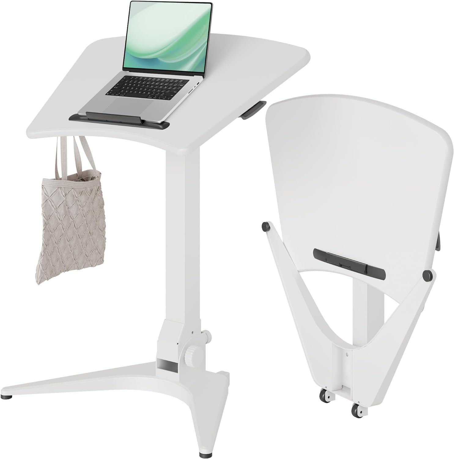 Inbox Zero Portable Rolling Standing Desk With Wheels, Pneumatic Height ...