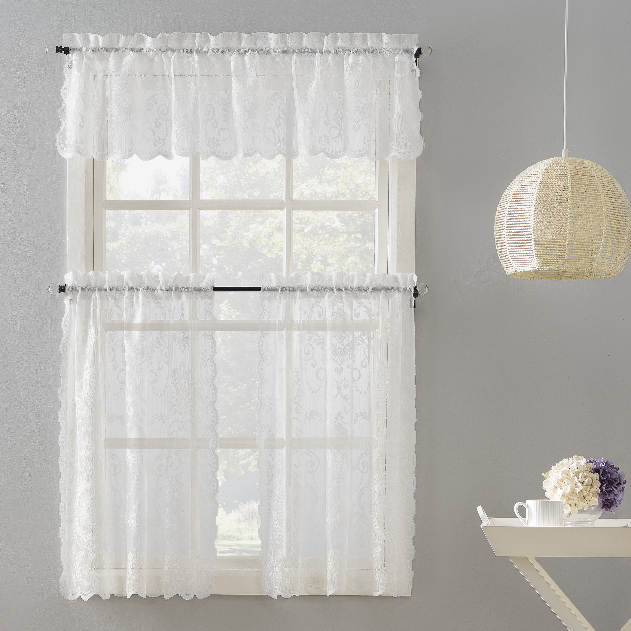 Ophelia & Co. Danialah Floral Lace Sheer Rod Pocket Kitchen Curtain ...