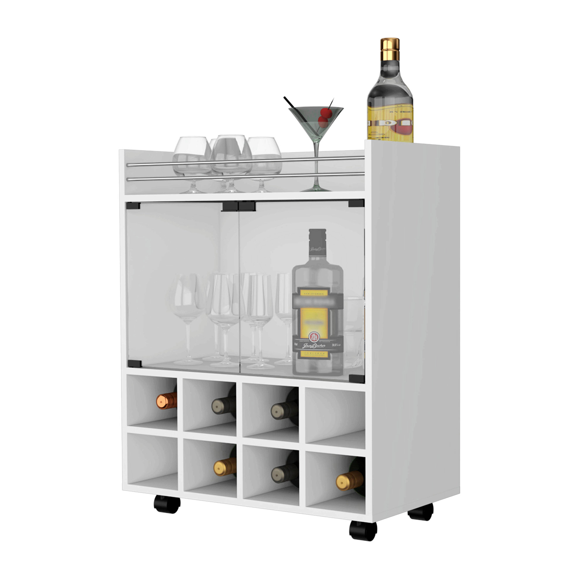 Ebern Designs Farmhouse-Style White Bar Cart With Lockable Casters ...