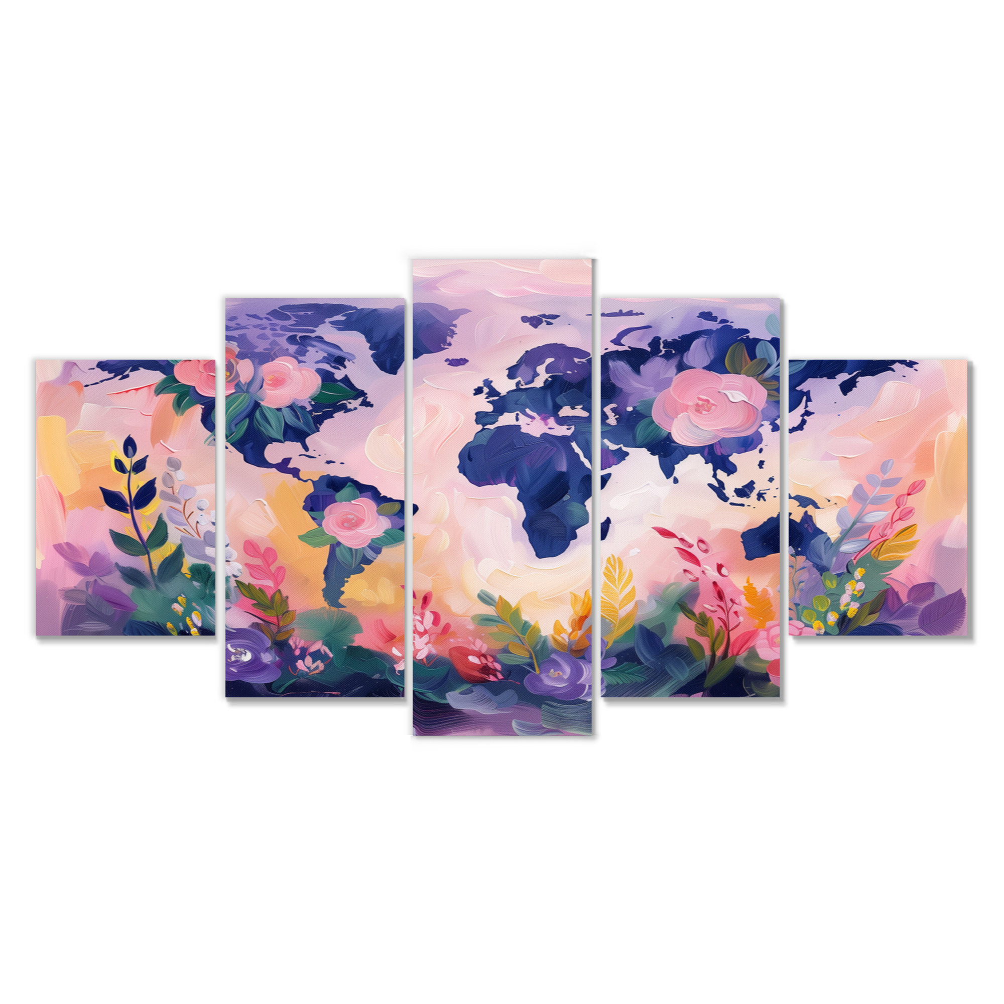 Winston Porter Pink Purple World Map Blooms I - World Map Wall Art Set ...