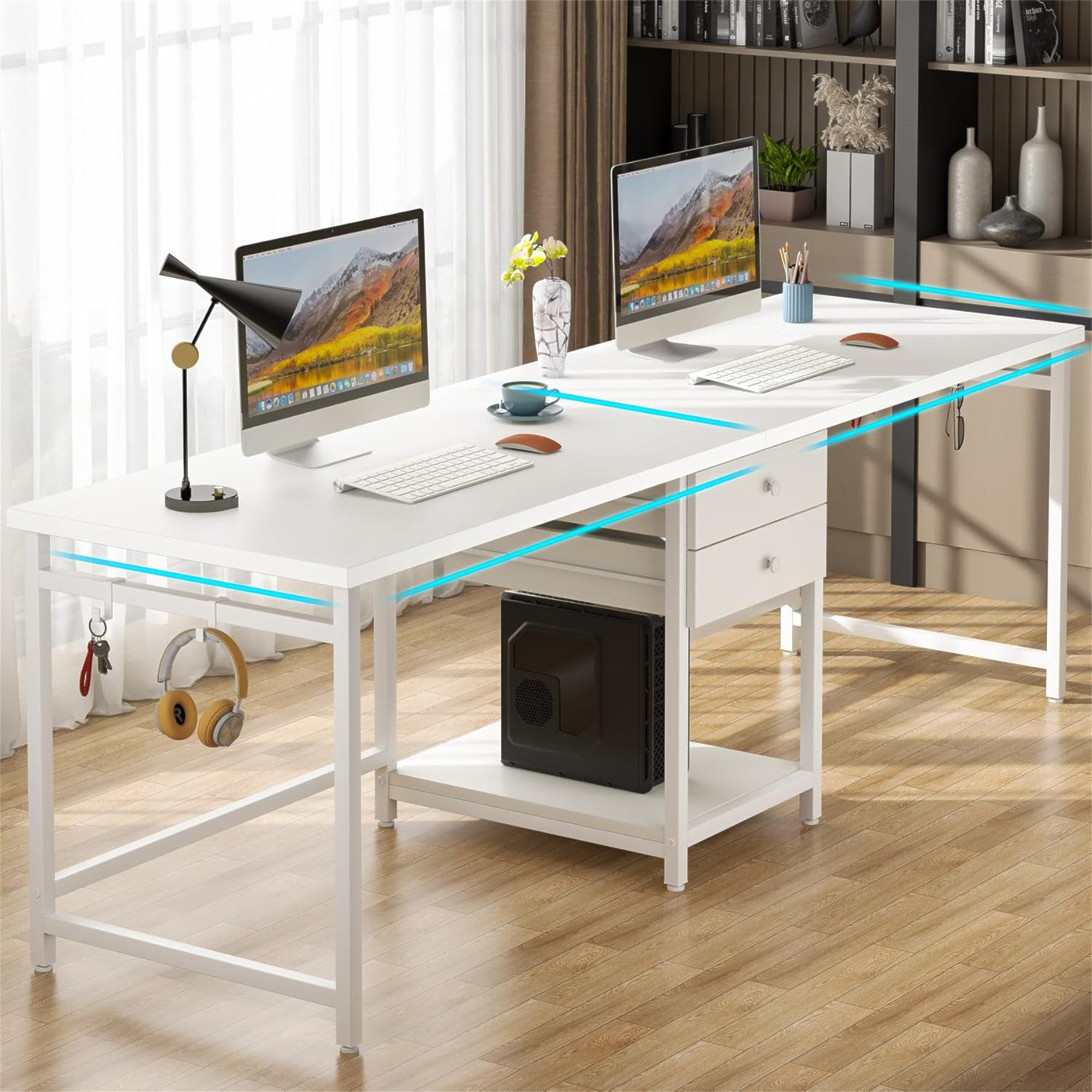 17 Stories 79-Inch Two Person Computer Desk With Drawers And Storage ...