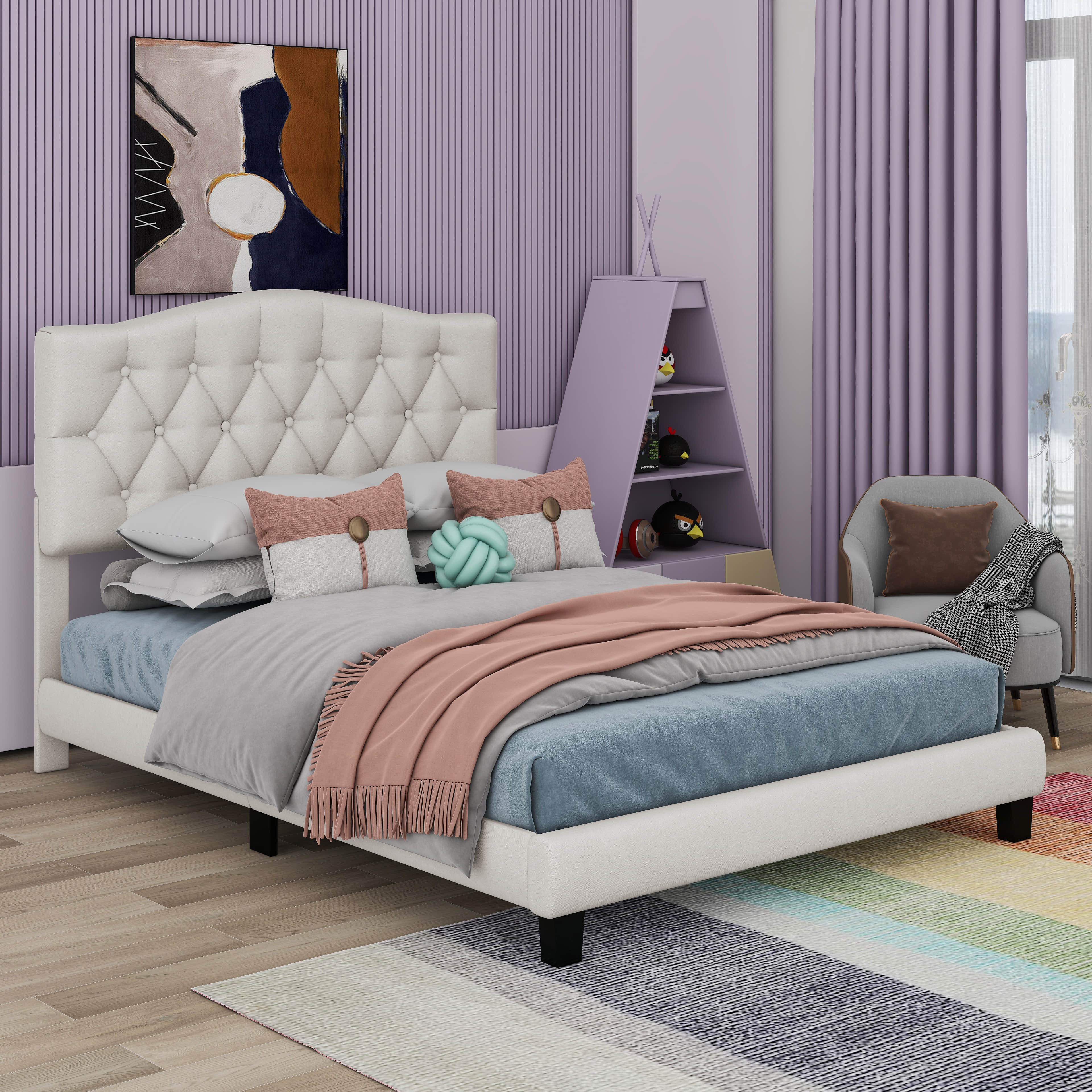 Lark Manor™ Full Upholstered Platform Bed With Saddle Curved Headboard ...