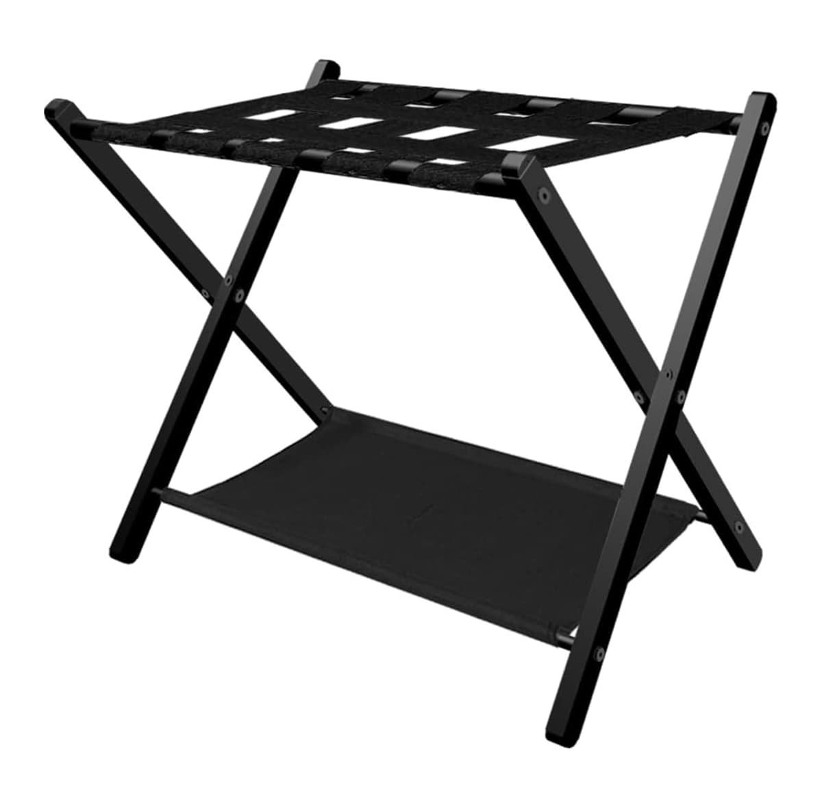 LEGIAT Sleek Black Metal Folding Luggage Rack with Cloth Shelf - Single ...