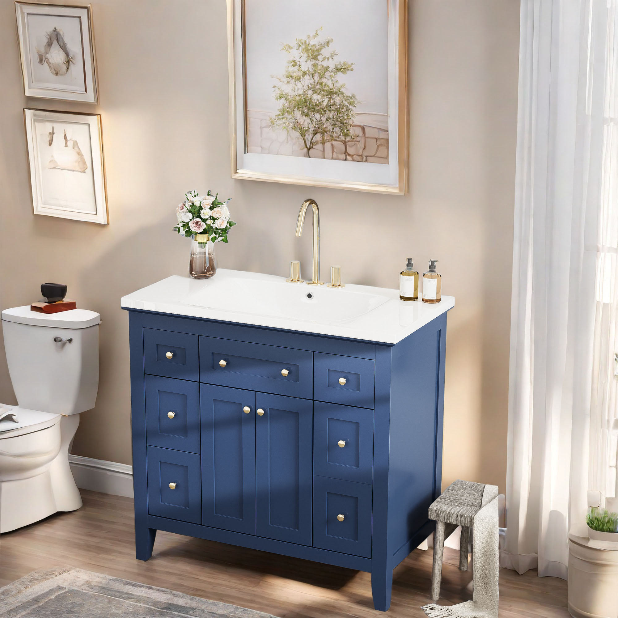 Winston Porter 36" Bathroom Vanity with Resin Sink, Solid Wood ...