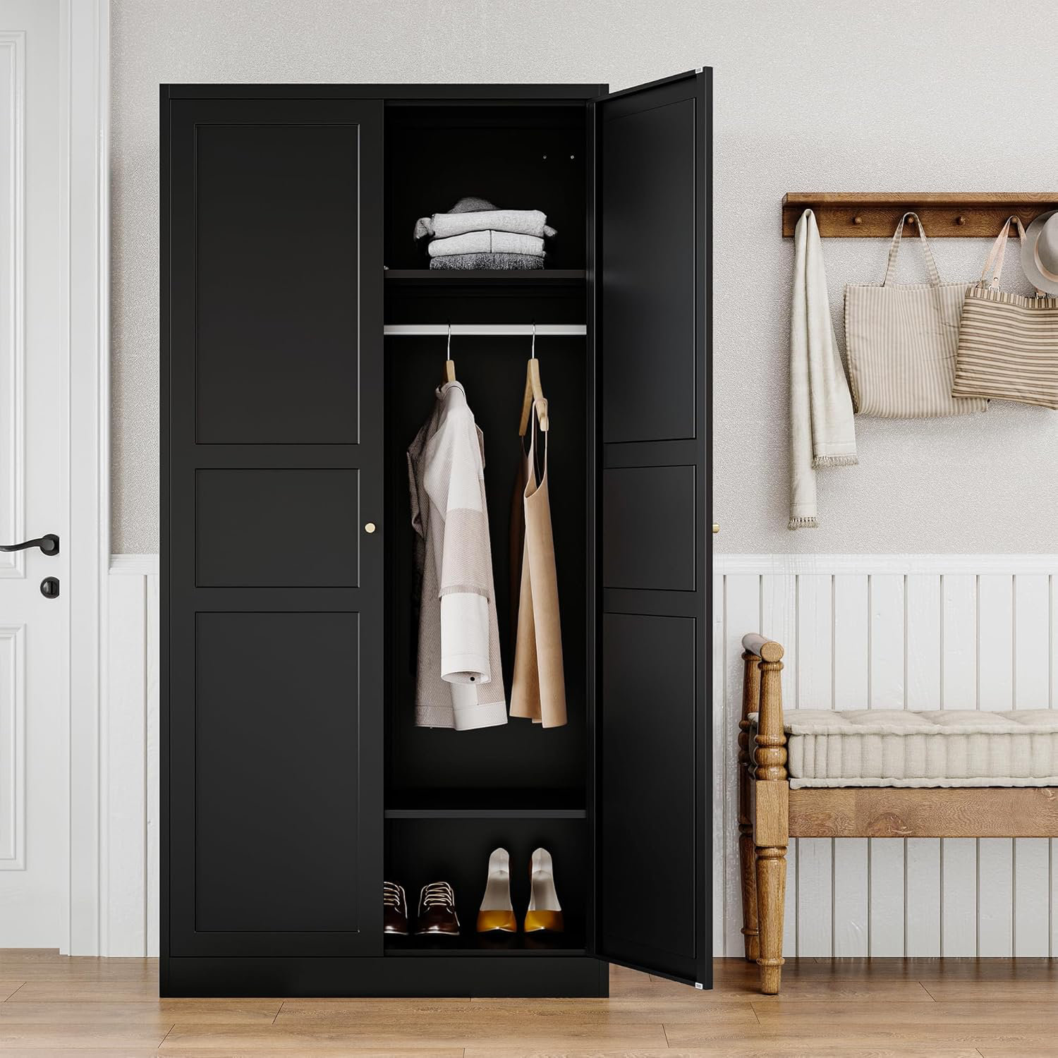 Latitude Run® Metal Armoire Wardrobe Closet with 2 Doors 72'' Wardrobe ...