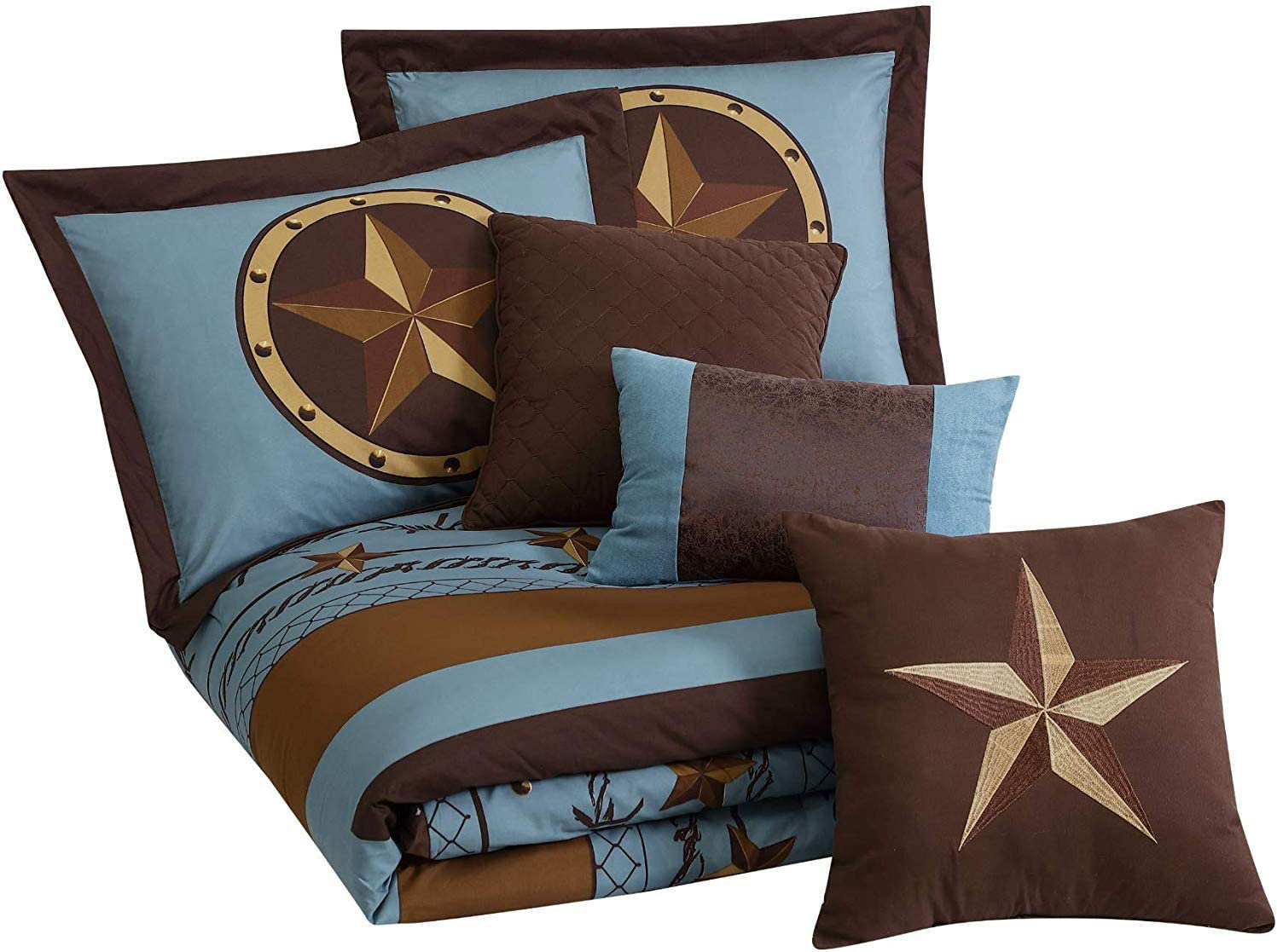 Chezmoi Collection Turquoise/Brown Microfiber 7 Piece Comforter Set ...
