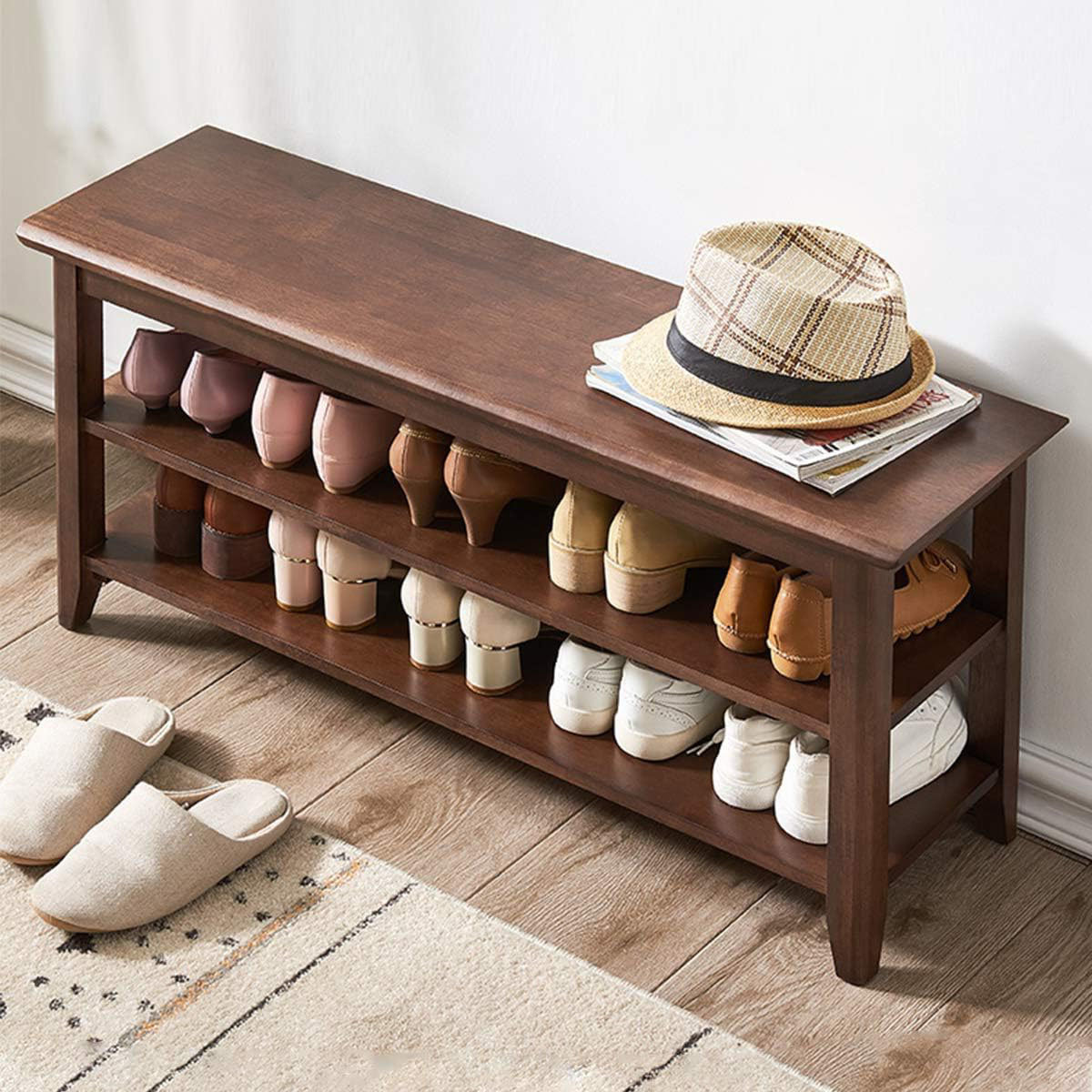 Red Barrel Studio® Storage Bench Wooden Shoe Bench Simple Style Wood ...