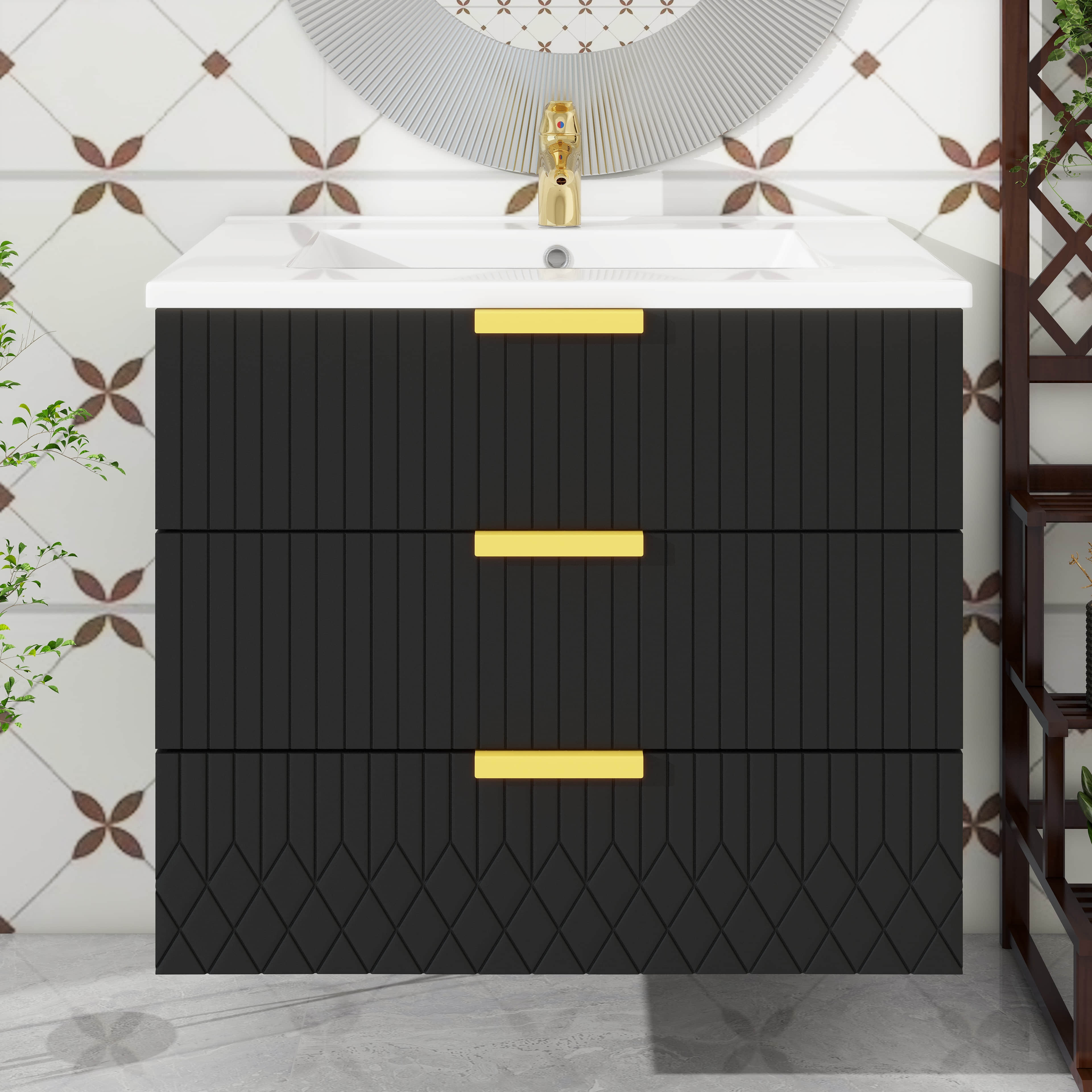 Wrought Studio™ 24Inch Wall Mounted Floating Cabinet With Double Drawer ...