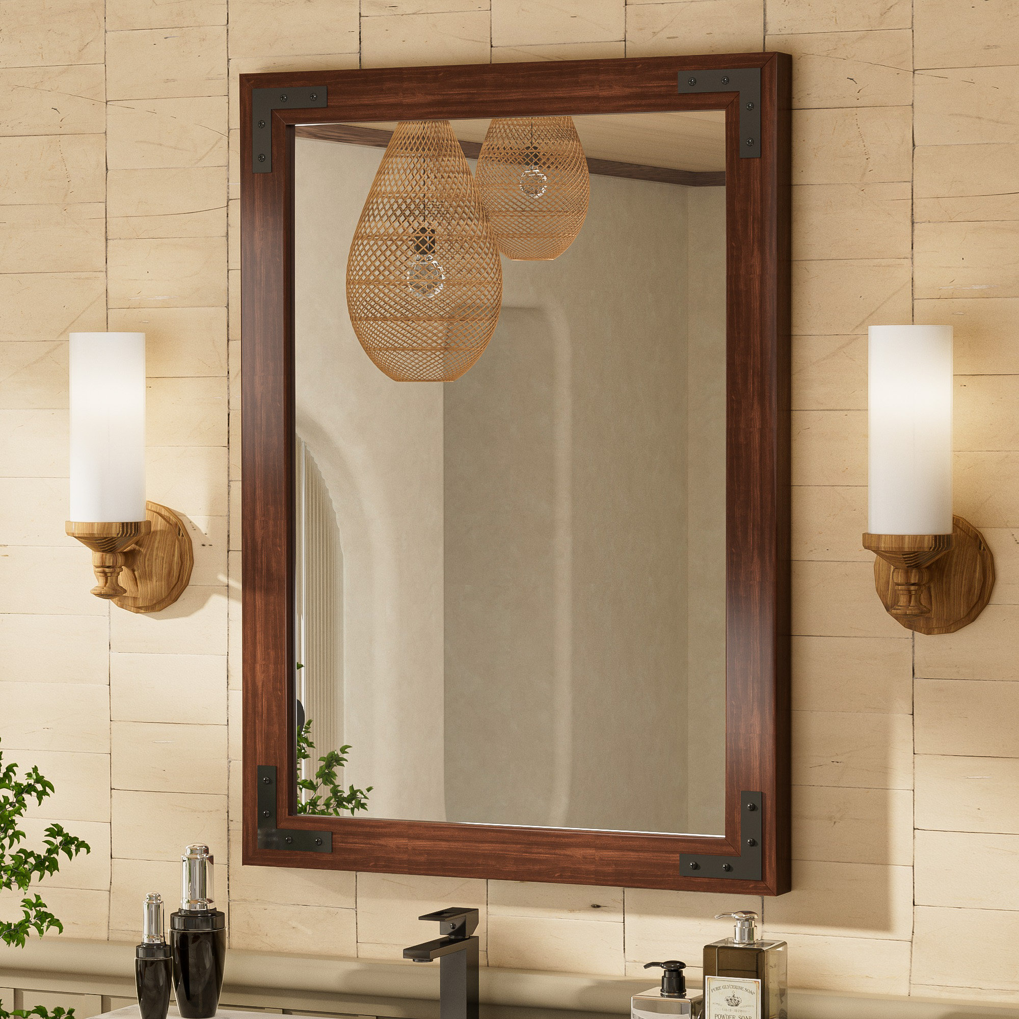 Loon Peak® Gwenneth Solid Wood Frame Rectangle Waterproof Vanity Mirror ...