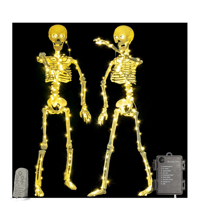 The Holiday Aisle® Light Up Posable Halloween Skeleton Duo - 40 Inches ...