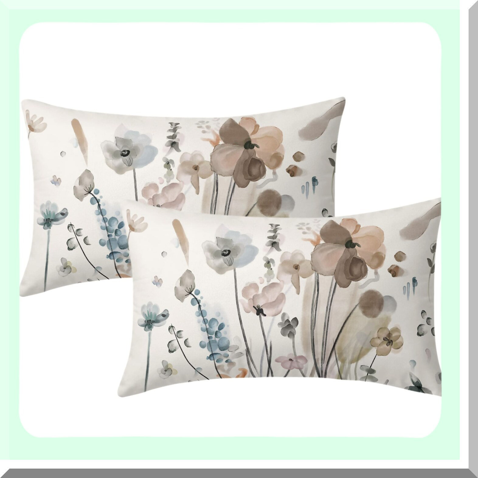 BRBCA Floral Harmony Lumbar Pillow Set - Rustic Watercolor Abstract ...