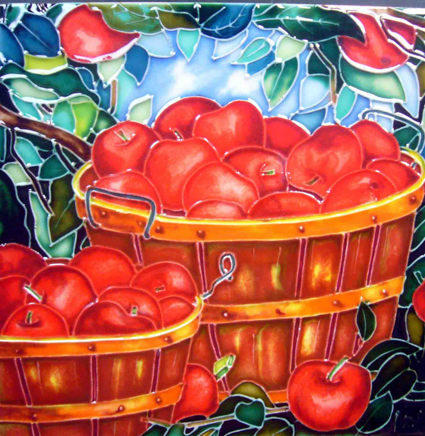 Continental Art Center 8x8" Apple Bushel Ceramic Art Tile Hand Painted ...