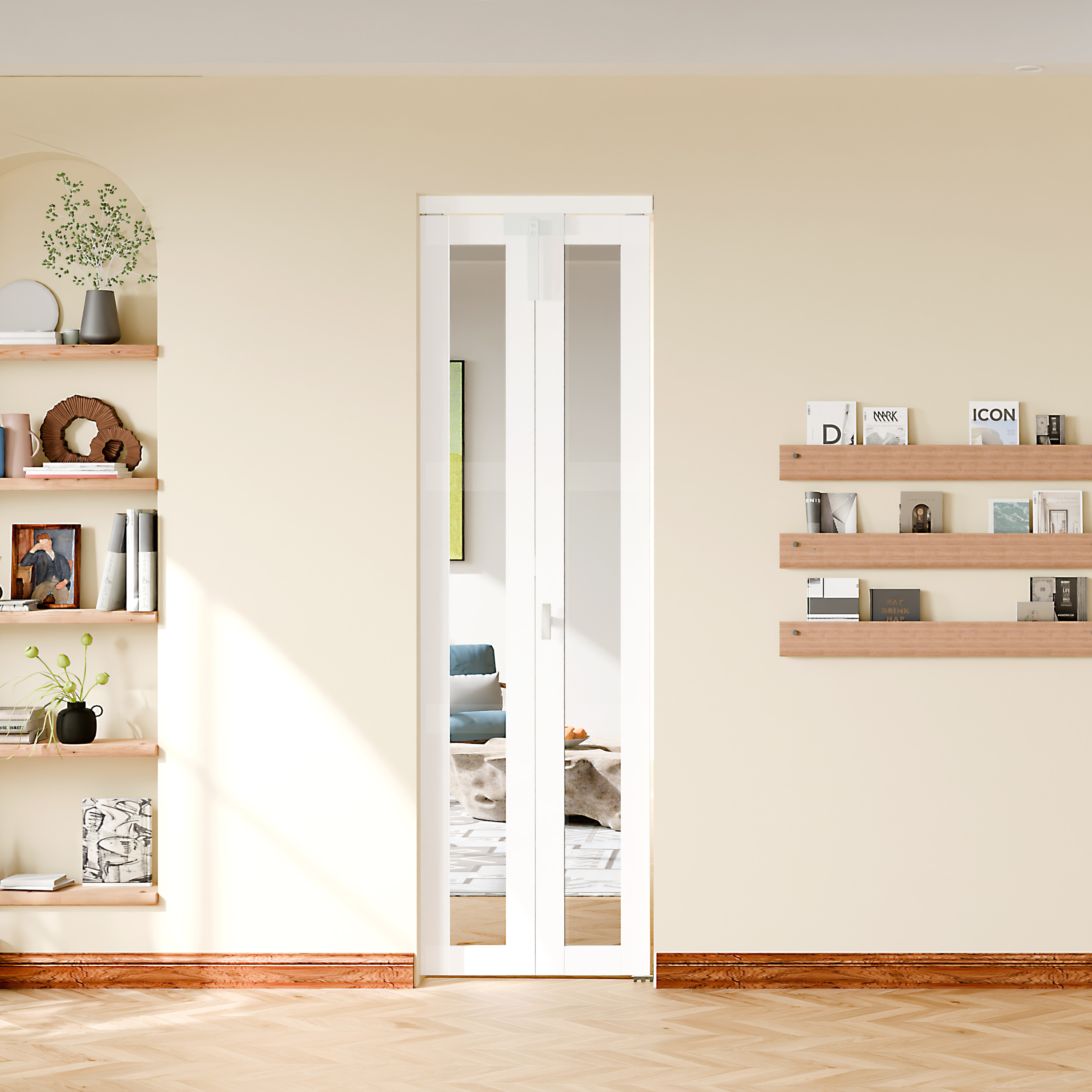 DOOOLI Bifold Doors - 1 Lite Mirror Glass Panel Design Interior Door ...